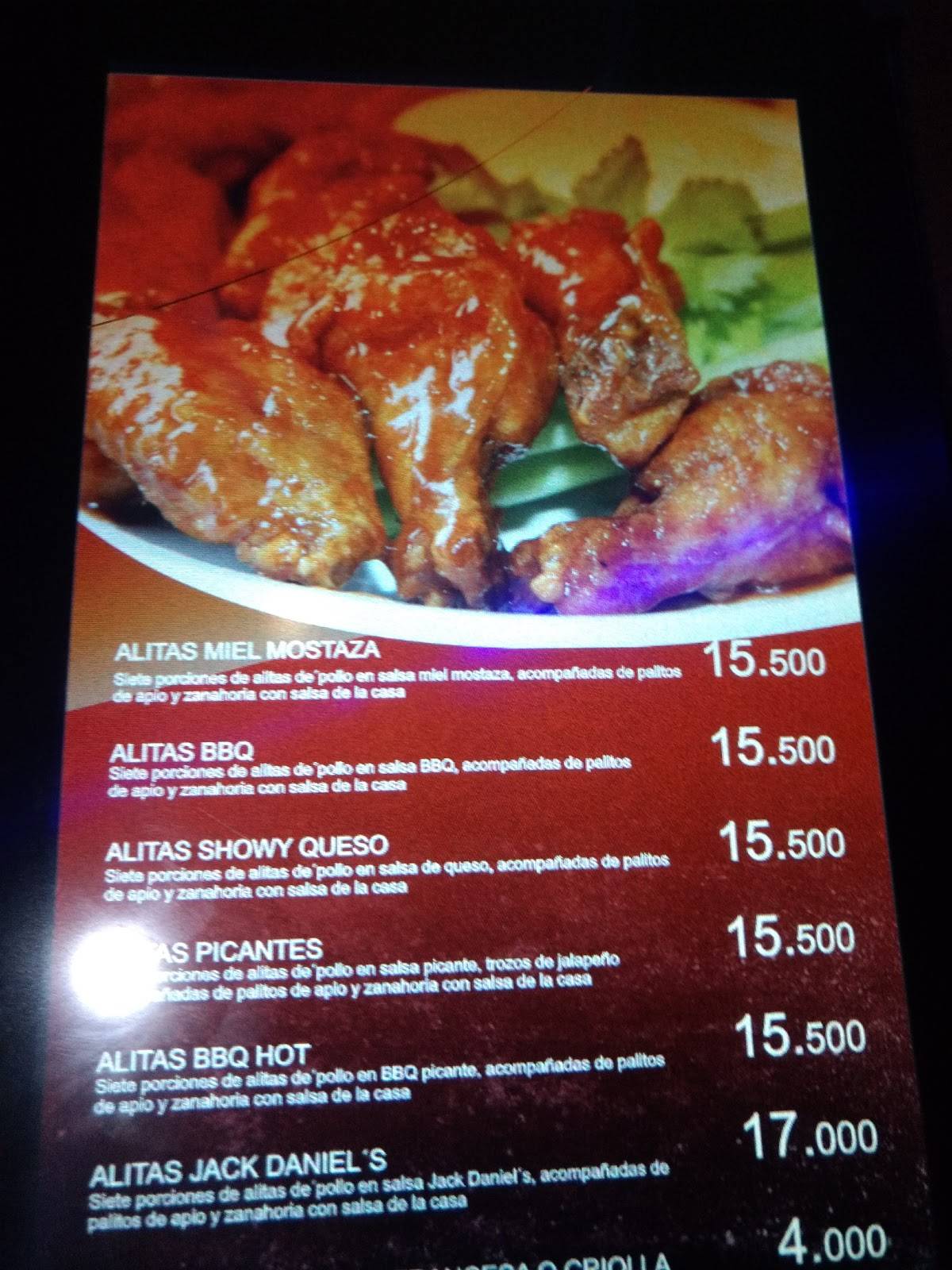 Carta del pub y bar Ozzy Company, Bogotá