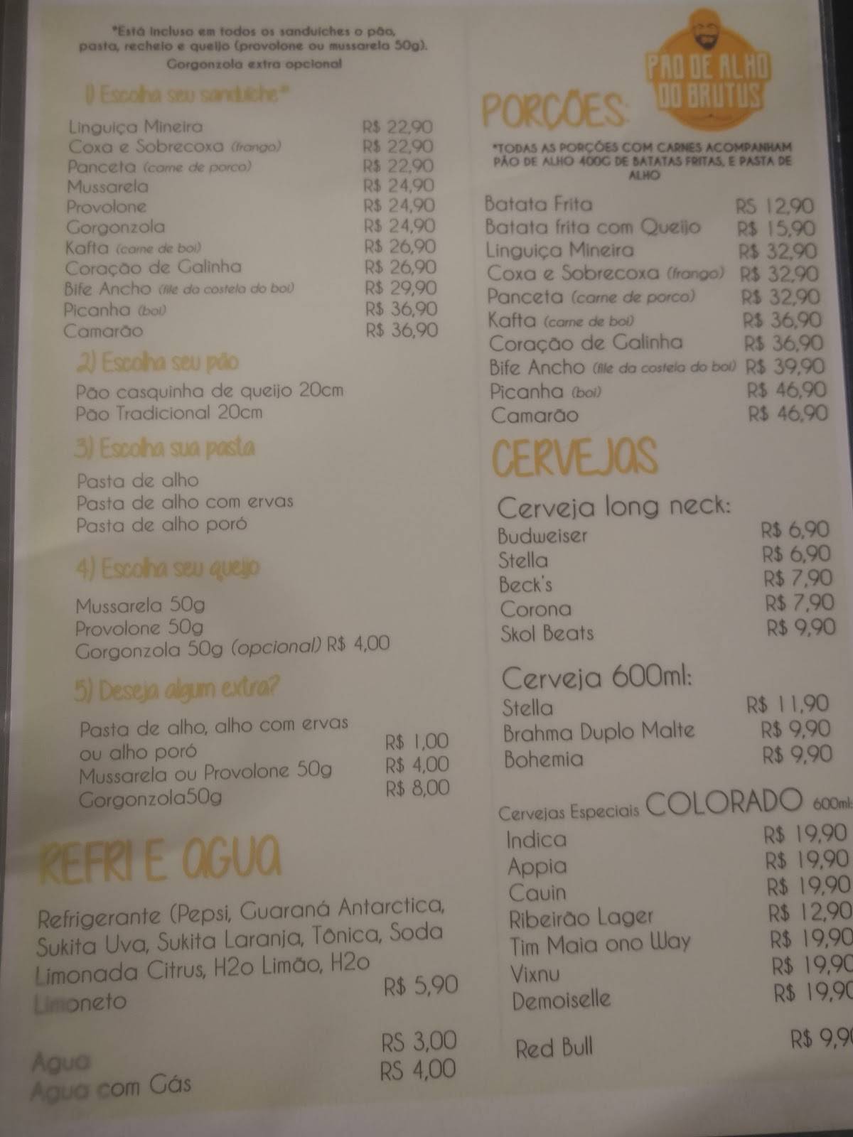 Carta de Bar do Brutus, Varginha