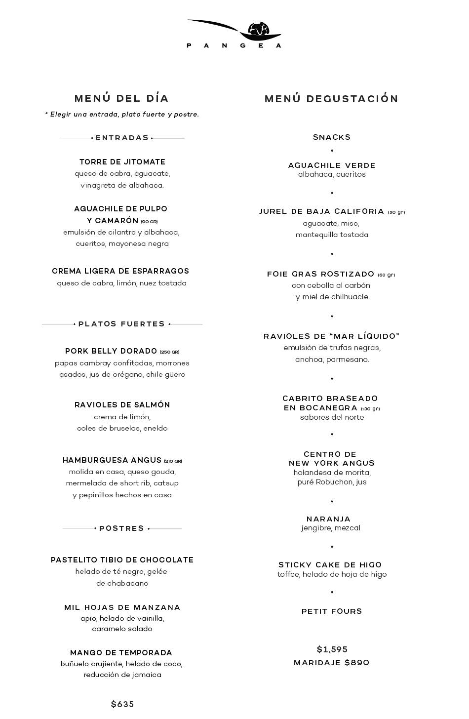 Carta del restaurante PANGEA, San Pedro Garza García, Av. del Roble 660