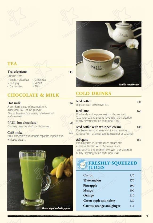 Menu at PAUL cafe, Makati, Hidalgo Drive