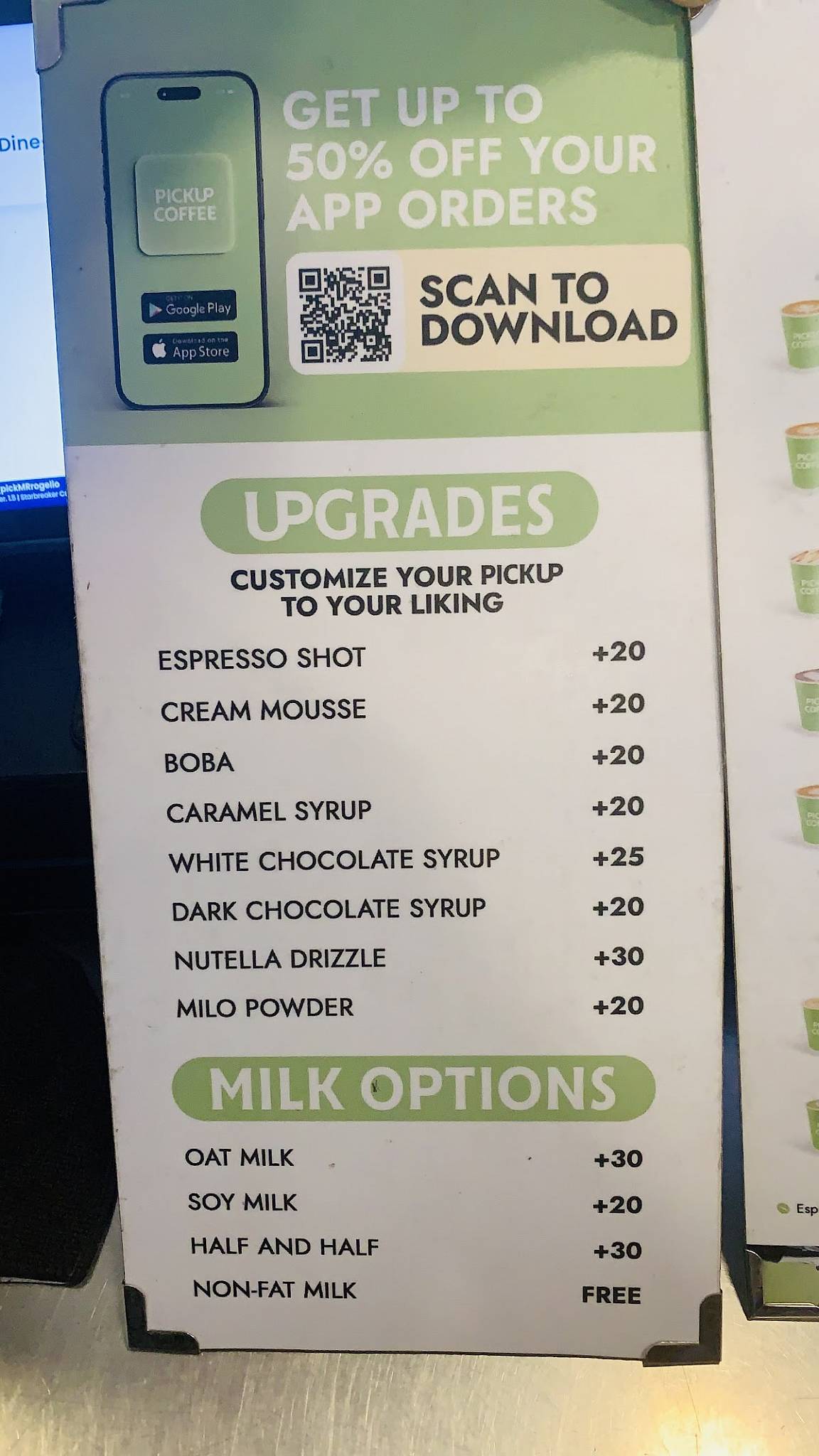 Menu at PICKUP COFFEE - Marikina Riverbanks, Marikina