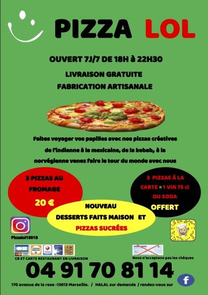 Menu au PIZZA LOL pizzeria, Marseille