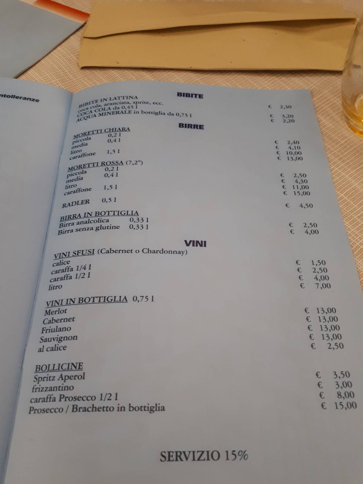 Menu da PIZZERIA LA TORRE, Trieste