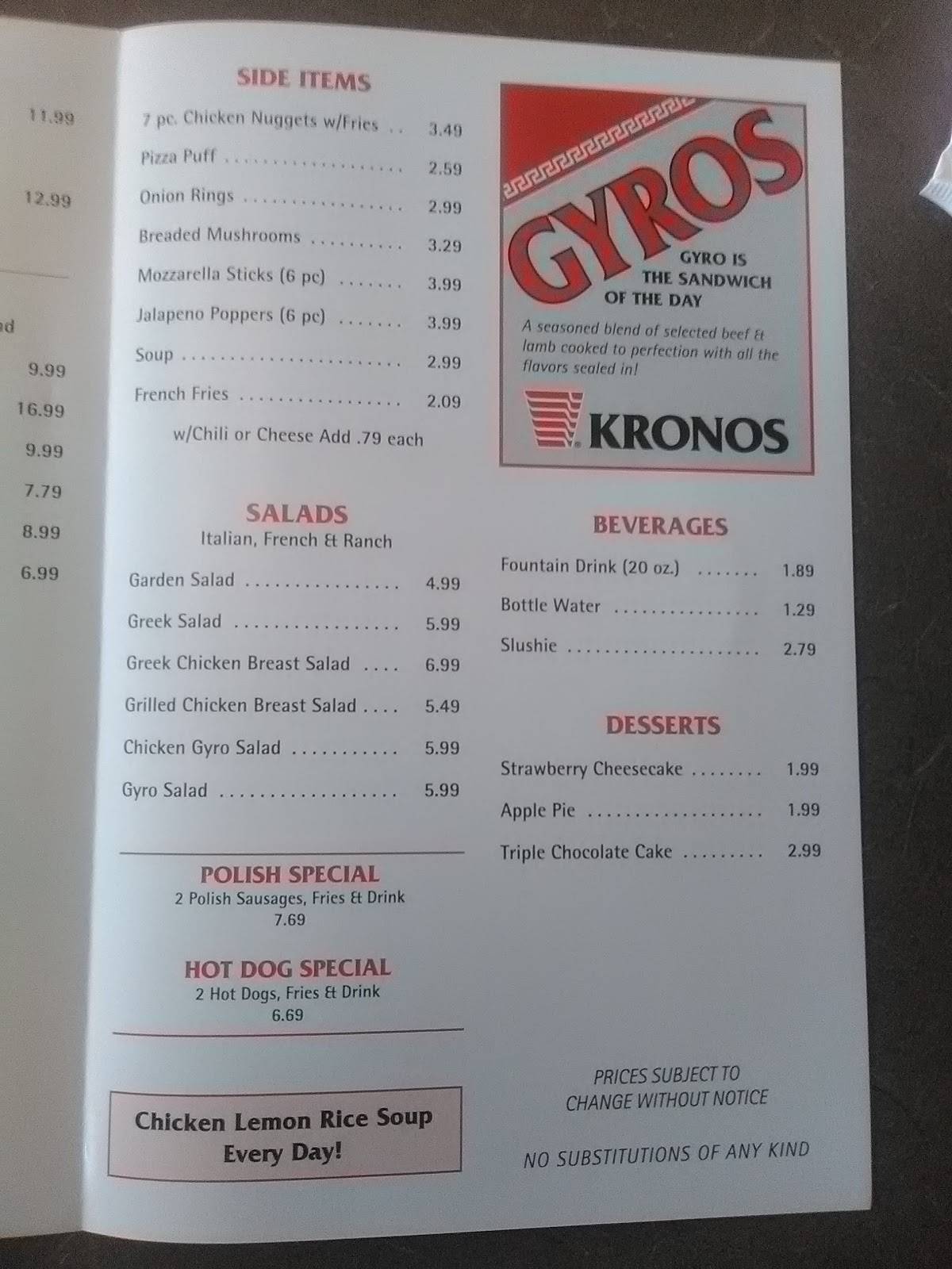 Menu at PJ'S GRILL restaurant, Merrillville