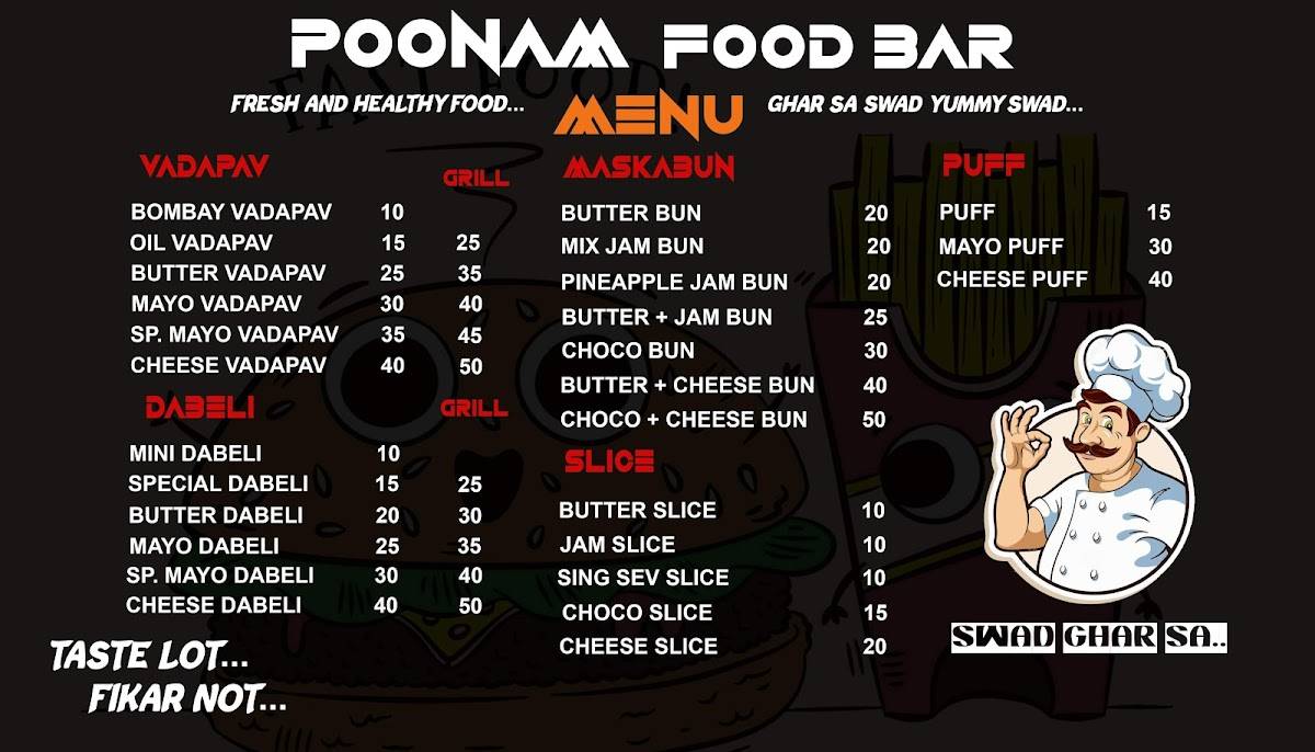Menu at POONAM FOOD BAR, Ahmedabad