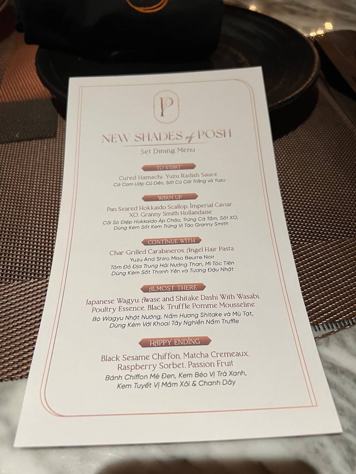 Menu at POSH - DINING LOUNGE pub & bar, Ho Chi Minh City