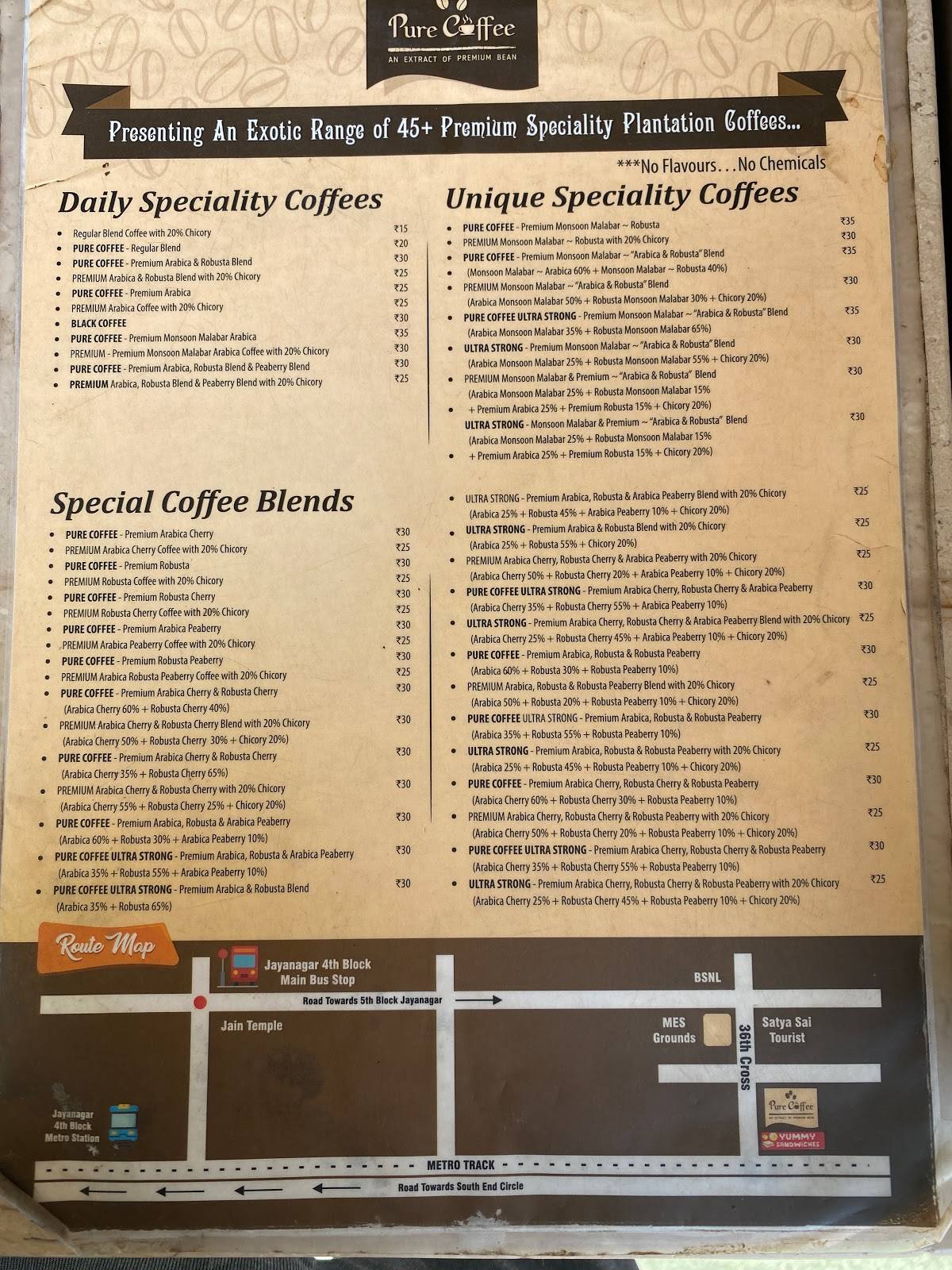 Menu at PURE COFFEE- An extract of premium bean, Bengaluru, 15