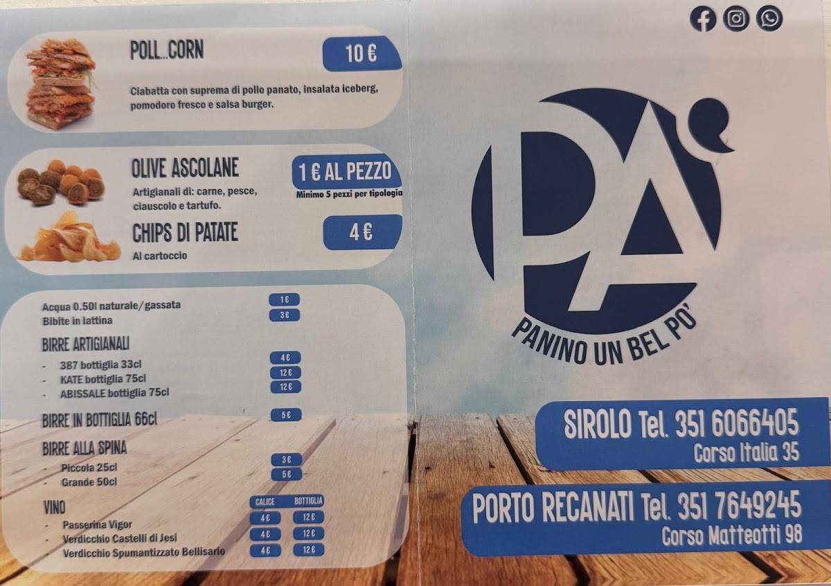 Menu da Pà panino un bel pò, Porto Recanati