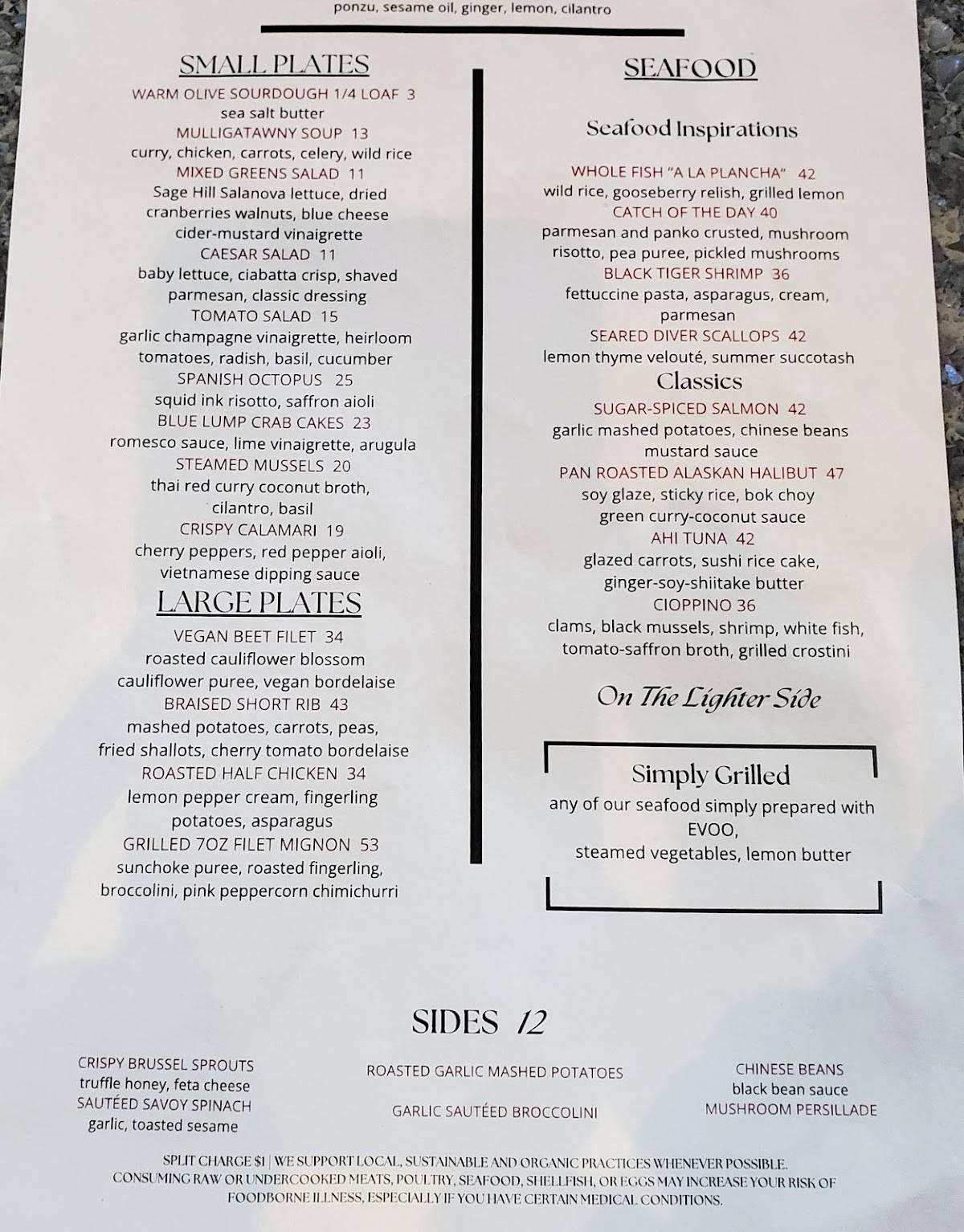 Menu at Pacifica Del Mar pub & bar, Del Mar