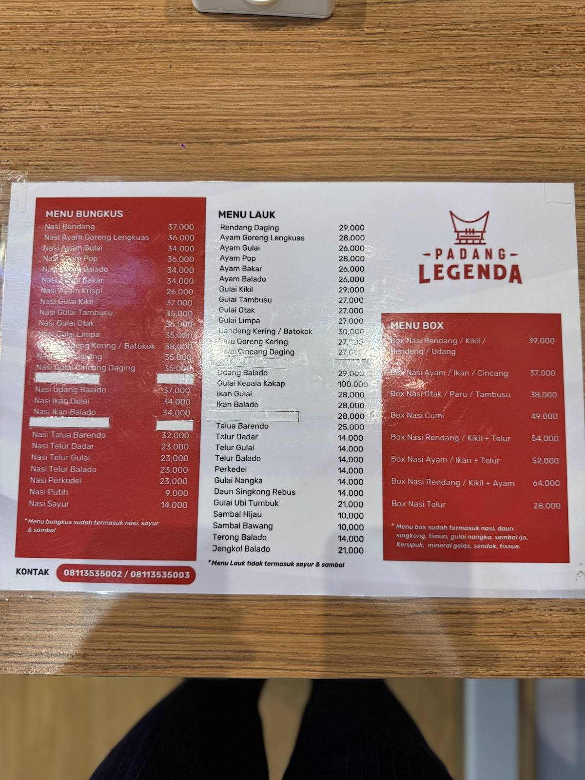 Menu at Padang Legenda - Dharmahusada restaurant, Surabaya