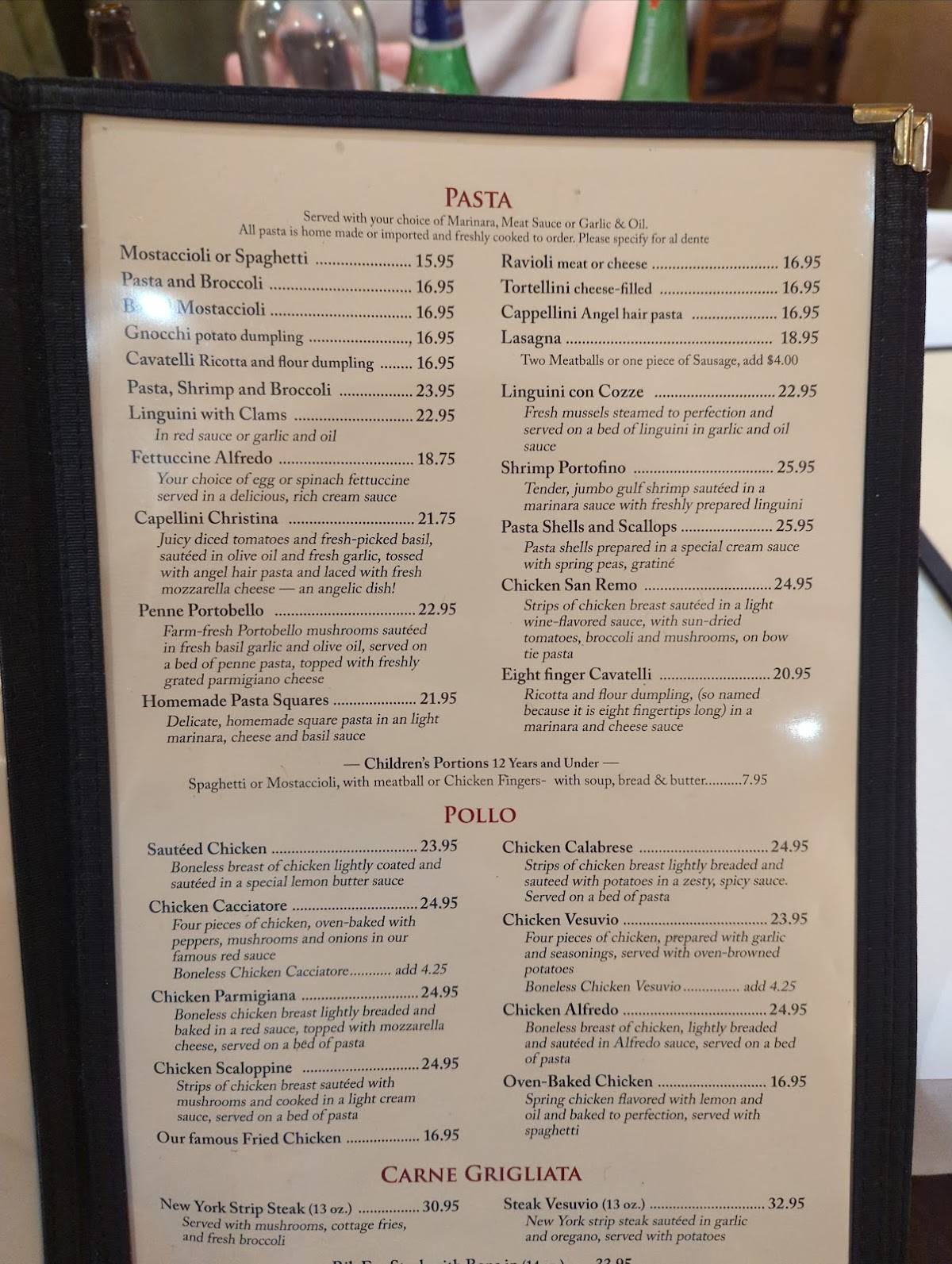 Menu at Palermo's 95th Italian Cuisine pizzeria, Oak Lawn, 95th St