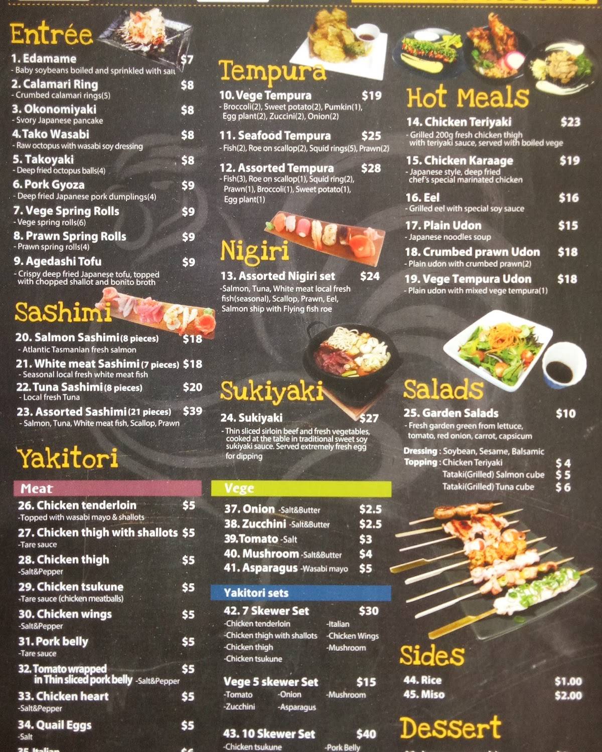 Menu at Kushi Yakitori Bar & Japanese Restaurant, Palm Cove