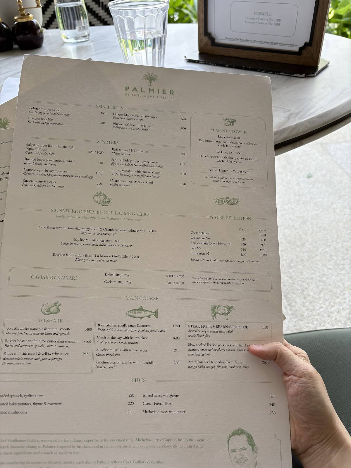 Menu at Palmier by Guillaume Galliot restaurant, Bangkok