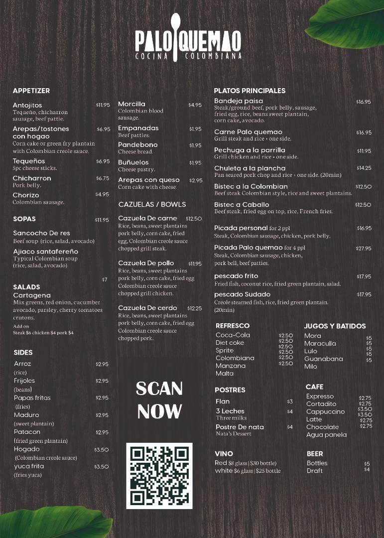 Menu at Palo quemao restaurant, Miami