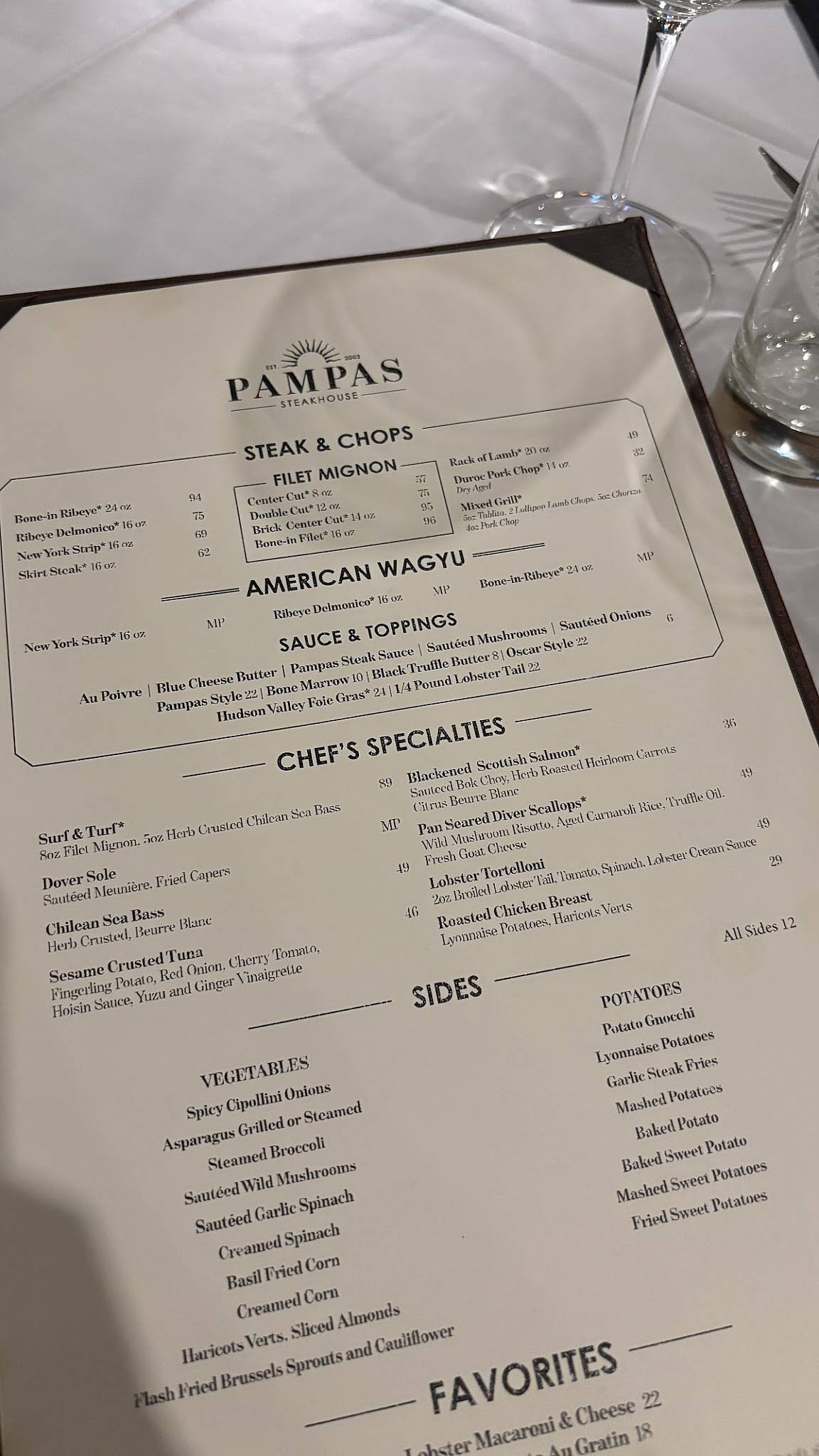Menu at Pampas Steakhouse, Johns Creek