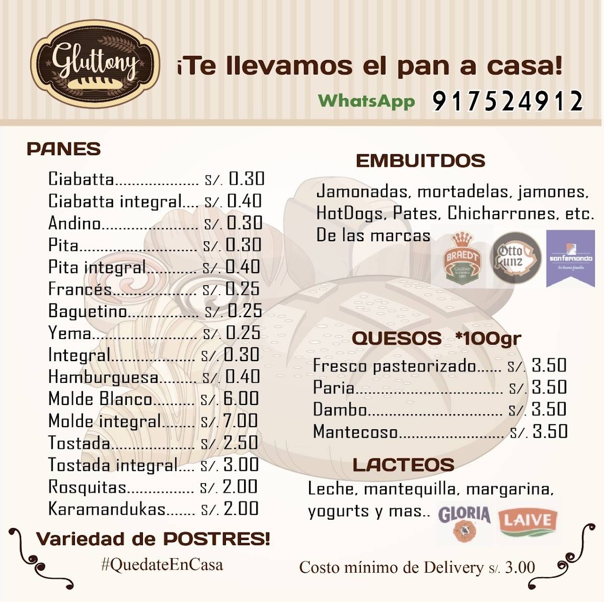 Menu at Panadería- Pastelería y Cafetería Gluttony, Jesus Maria