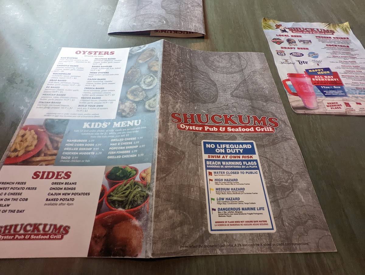 Menu at Shuckums Oyster Pub & Seafood Grill, Panama City Beach
