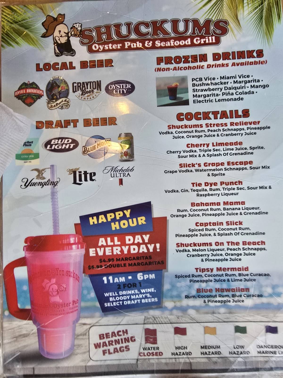 Menu at Shuckums Oyster Pub & Seafood Grill, Panama City Beach