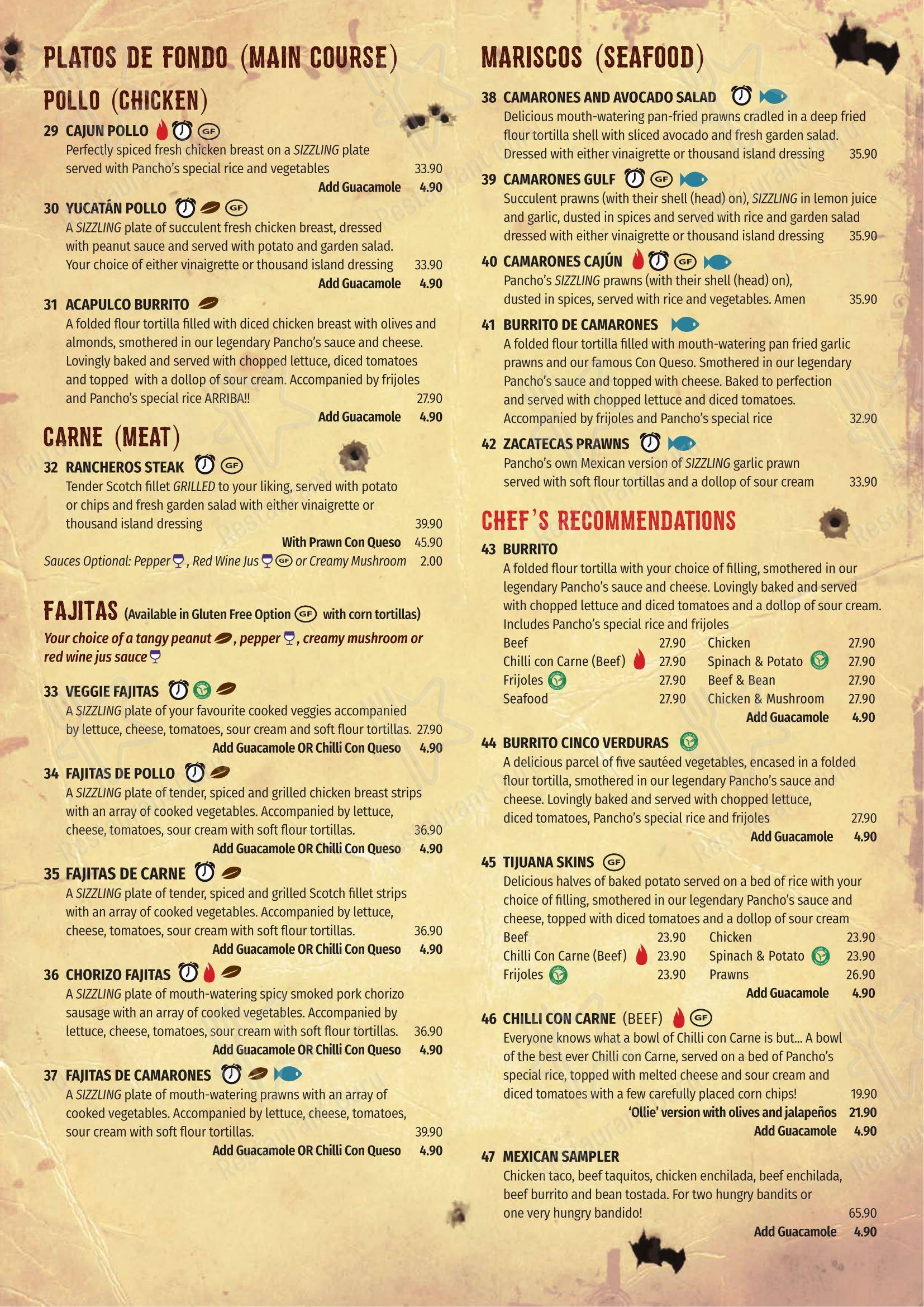 Menu at Pancho's Mexican Villa Restaurant, East Victoria Park, 885 ...