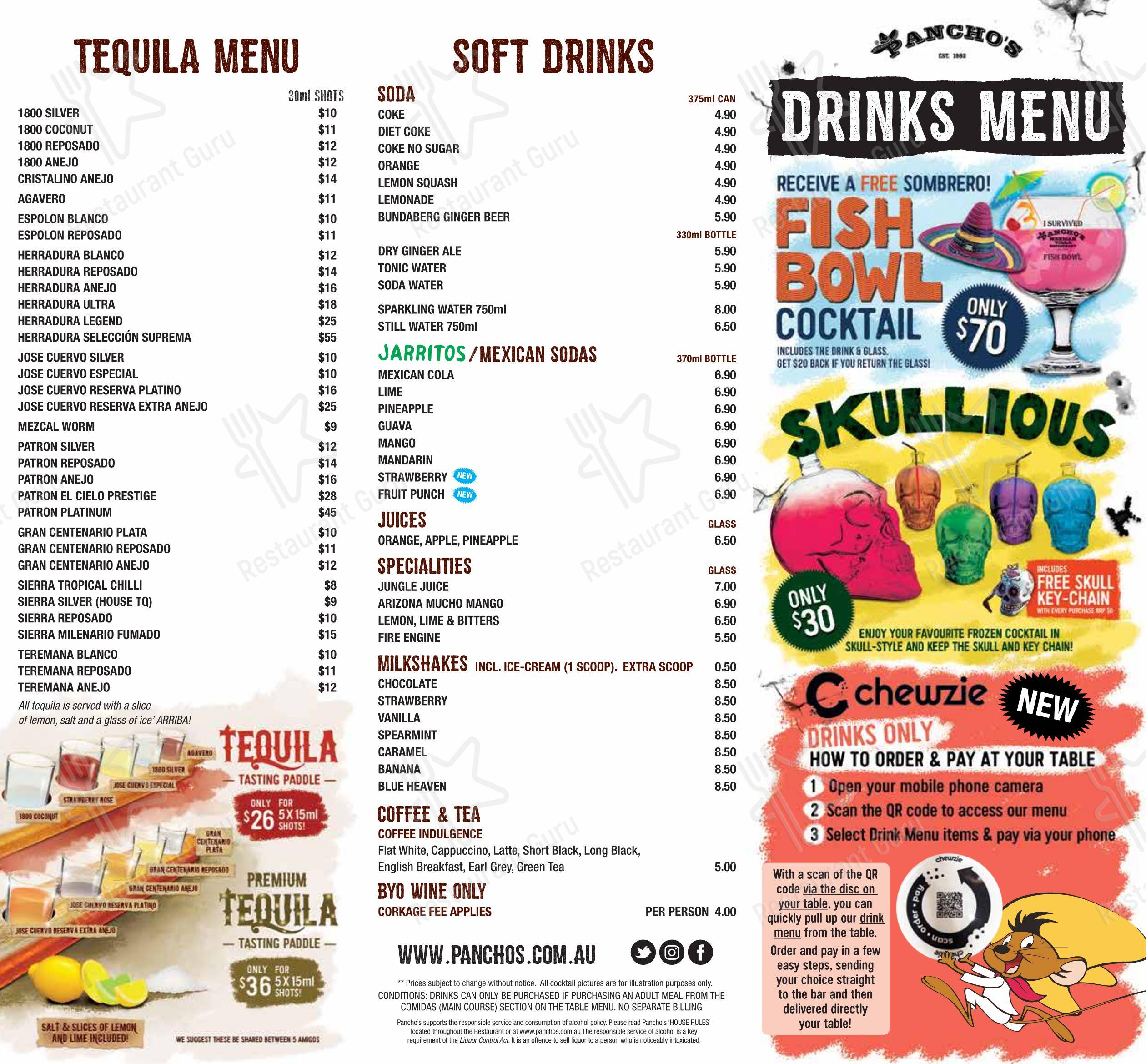 Menu at Pancho's Mexican Villa Restaurant, East Victoria Park, 885 ...