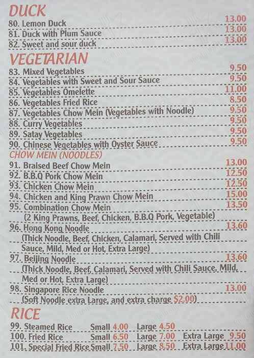 Menu at Panda Inn fast food, Petrie