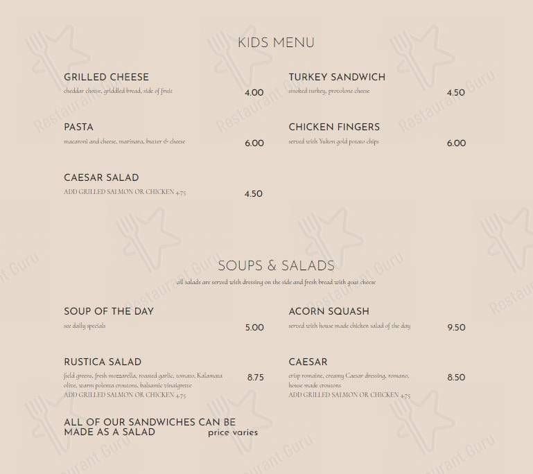 Menu at Pane Rustico cafe, Moonee Ponds