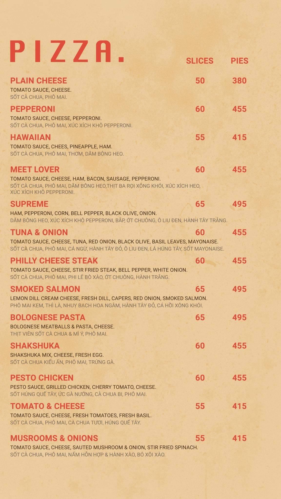 Menu at Paper Plate Pizza - NY Style Pizza restaurant, Ho Chi Minh City