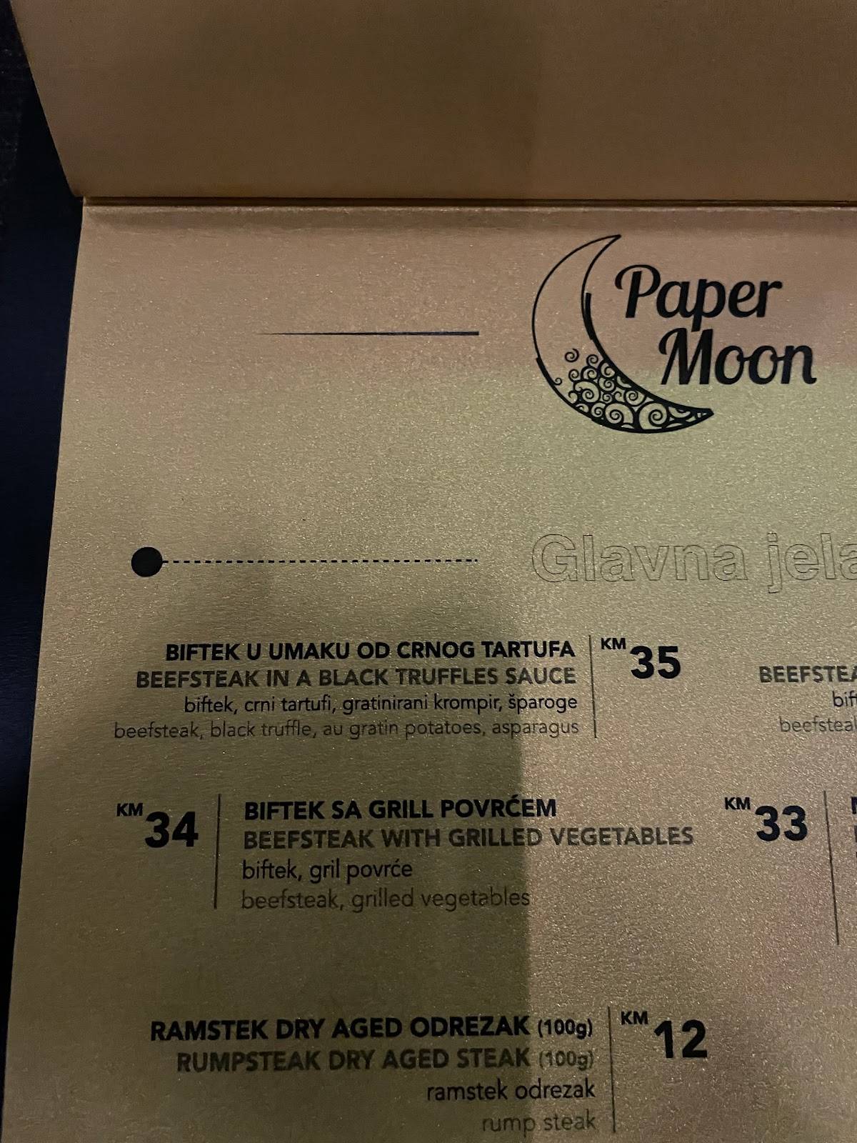 Speisekarte von Paper moon restaurant, Sarajevo