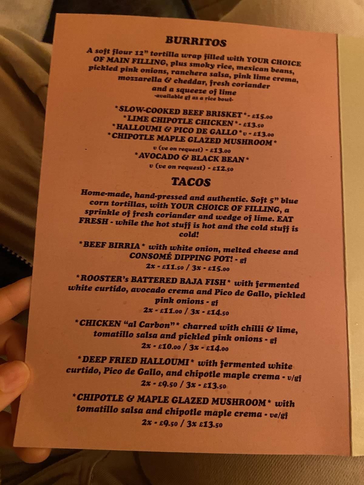 Menu at Paradise Tap & Taco pub & bar, Harrogate, 26 Oxford street rear