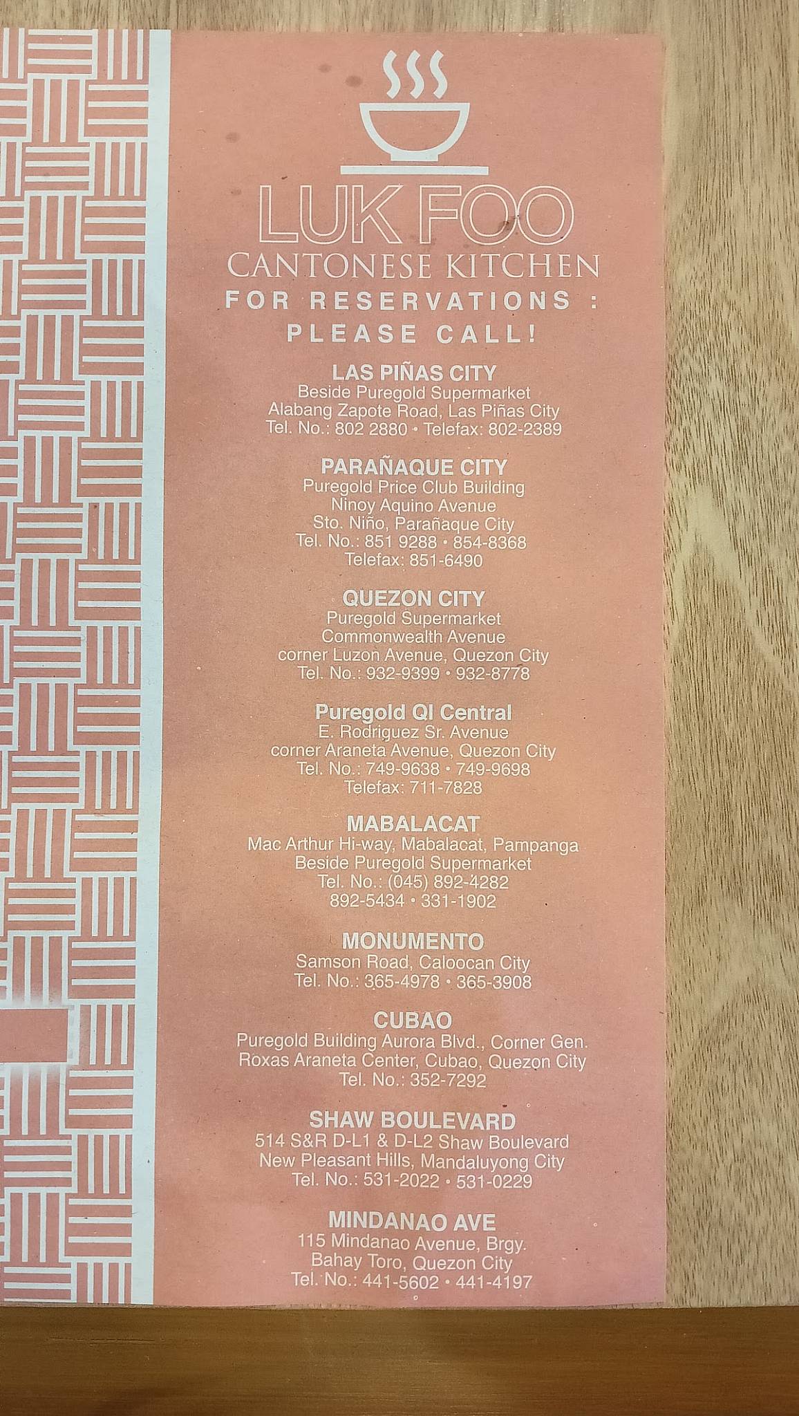 Menu at Luk Foo Hot Pot restaurant, Parañaque