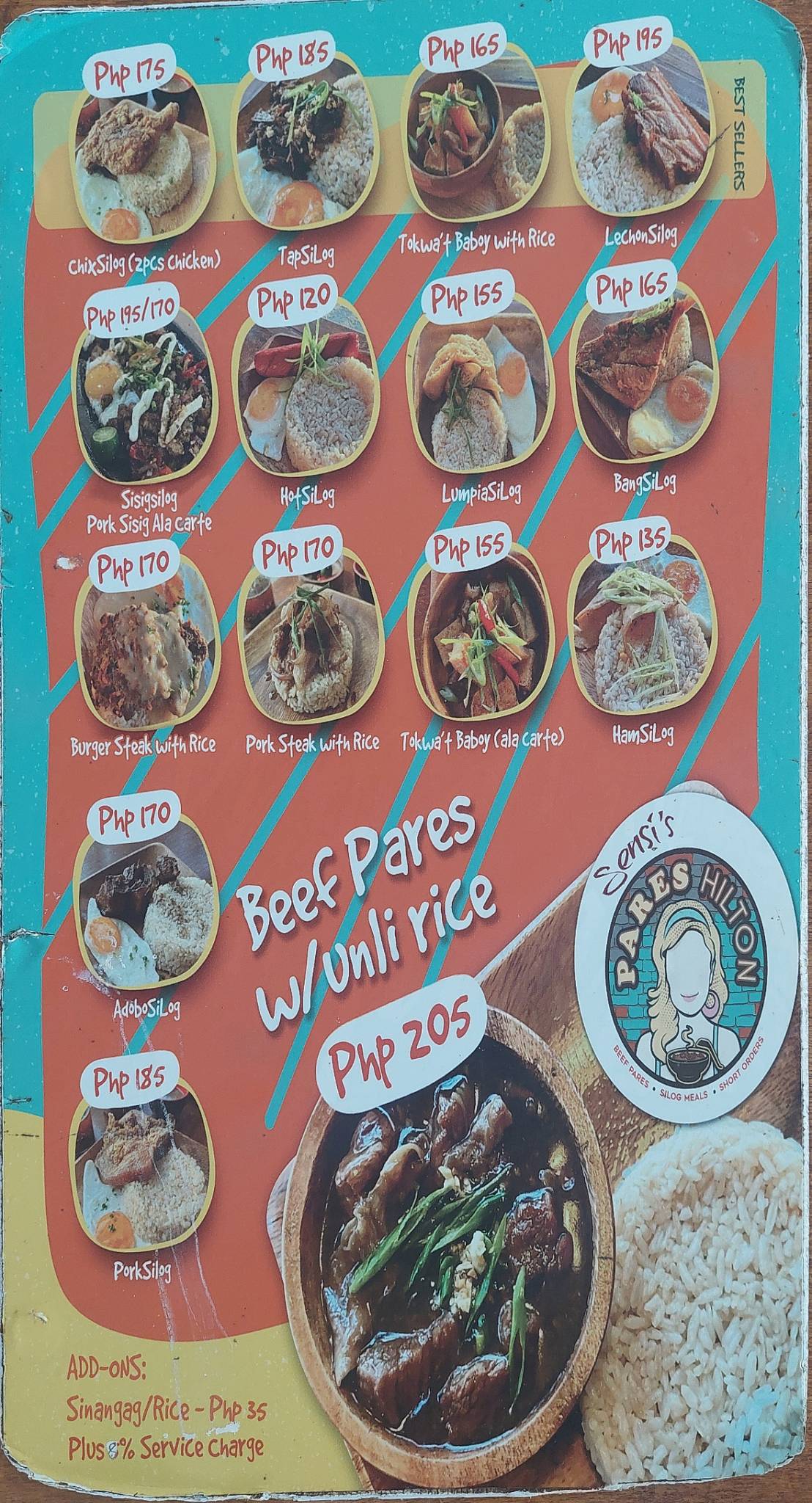 Menu at Pares Hilton - Boracay restaurant, Malay