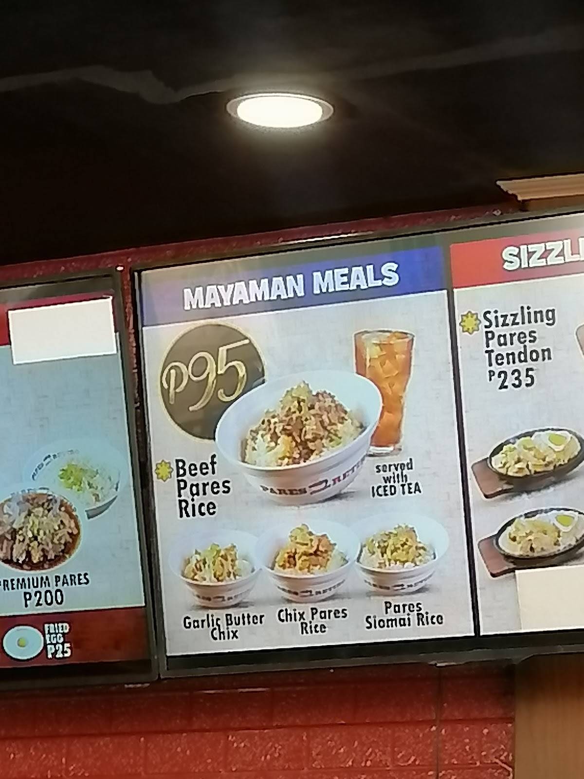 Menu at Pares Retiro Tagaytay restaurant, Tagaytay