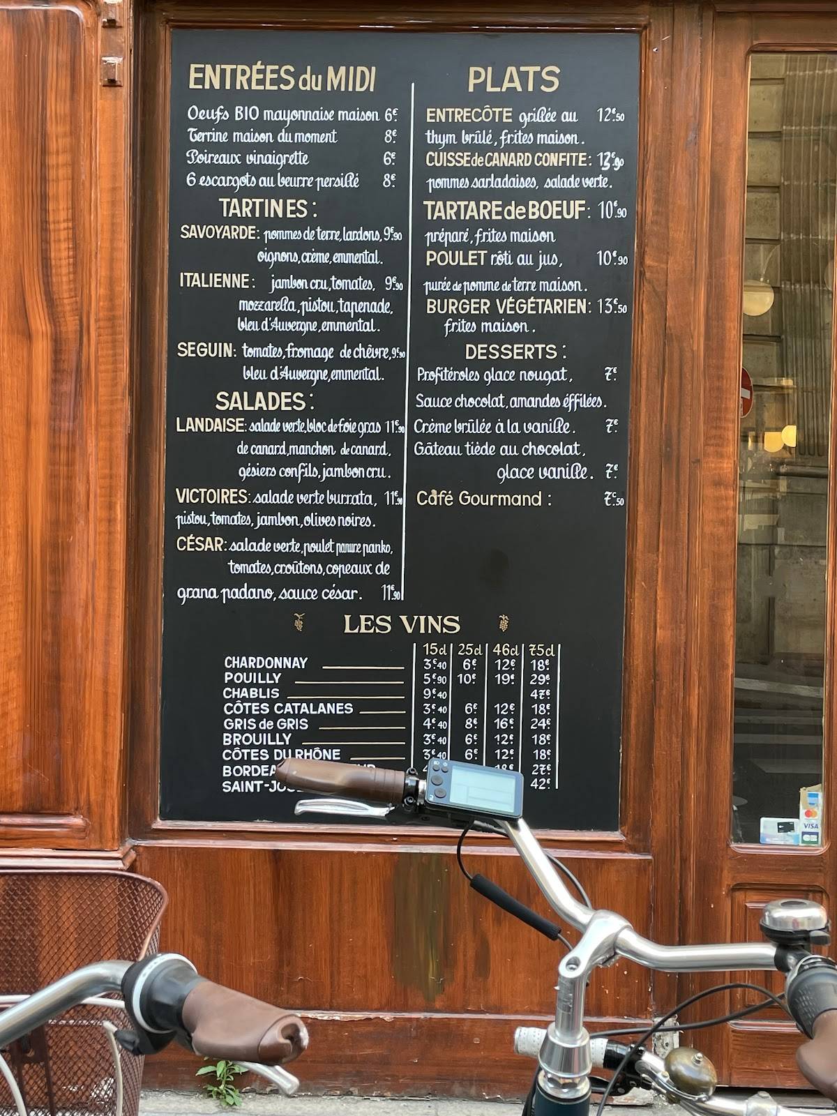Menu at Bistrot Victoires restaurant, Paris, 6 Rue de la Vrillière