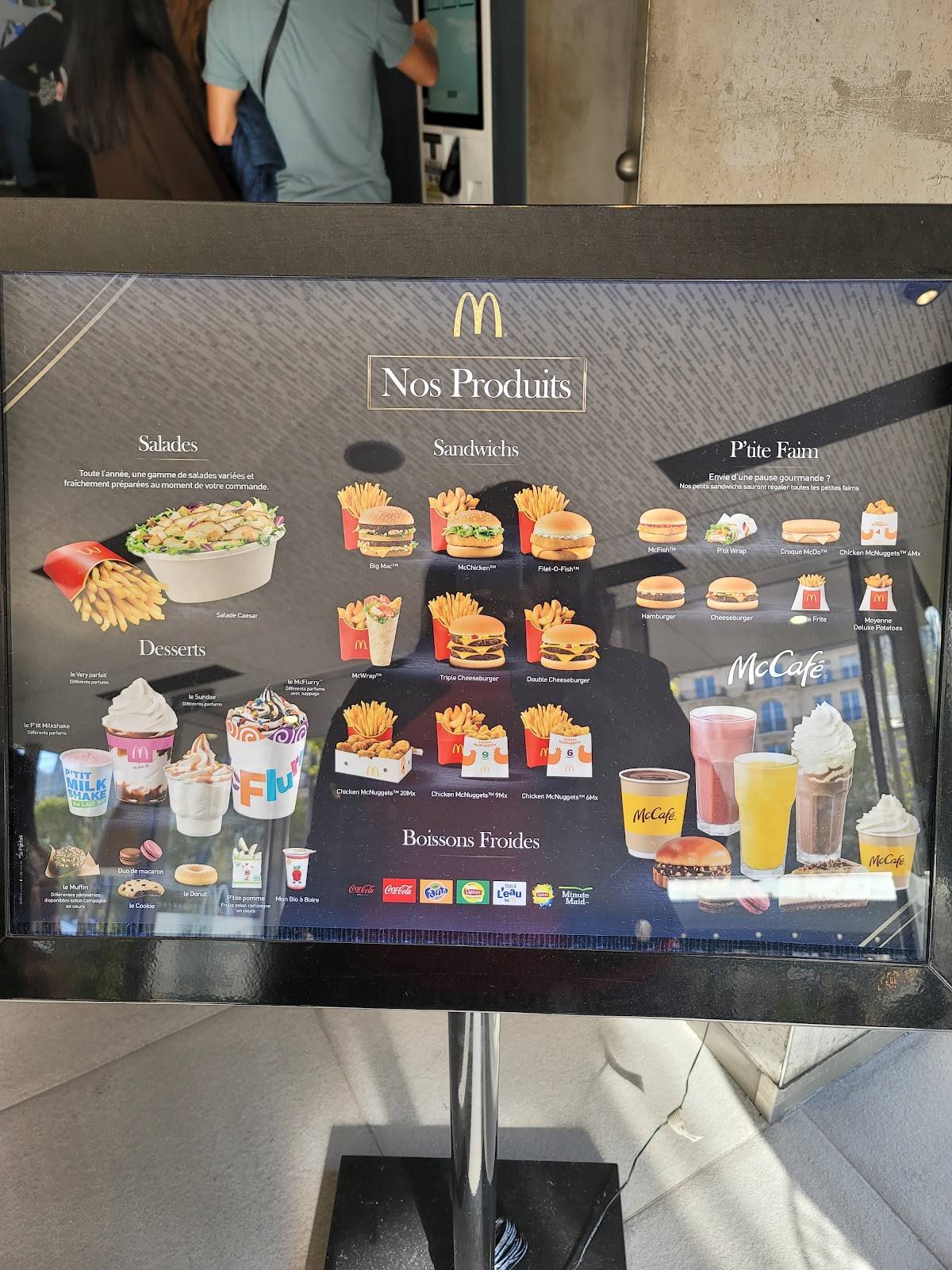 Menu at McDonald's fast food, Paris, 140 Av. des Champs-Élysées
