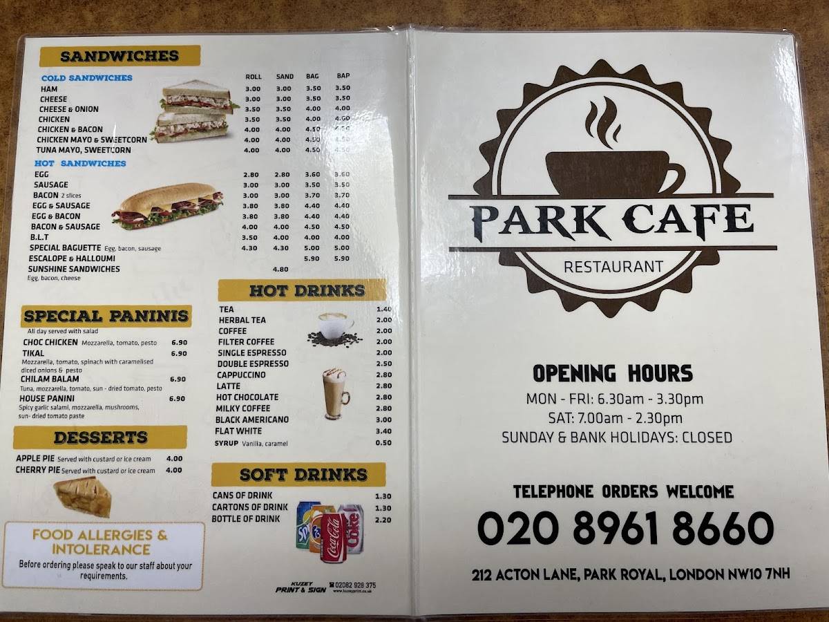 Menu at Park Cafe, London, 212 Acton Ln
