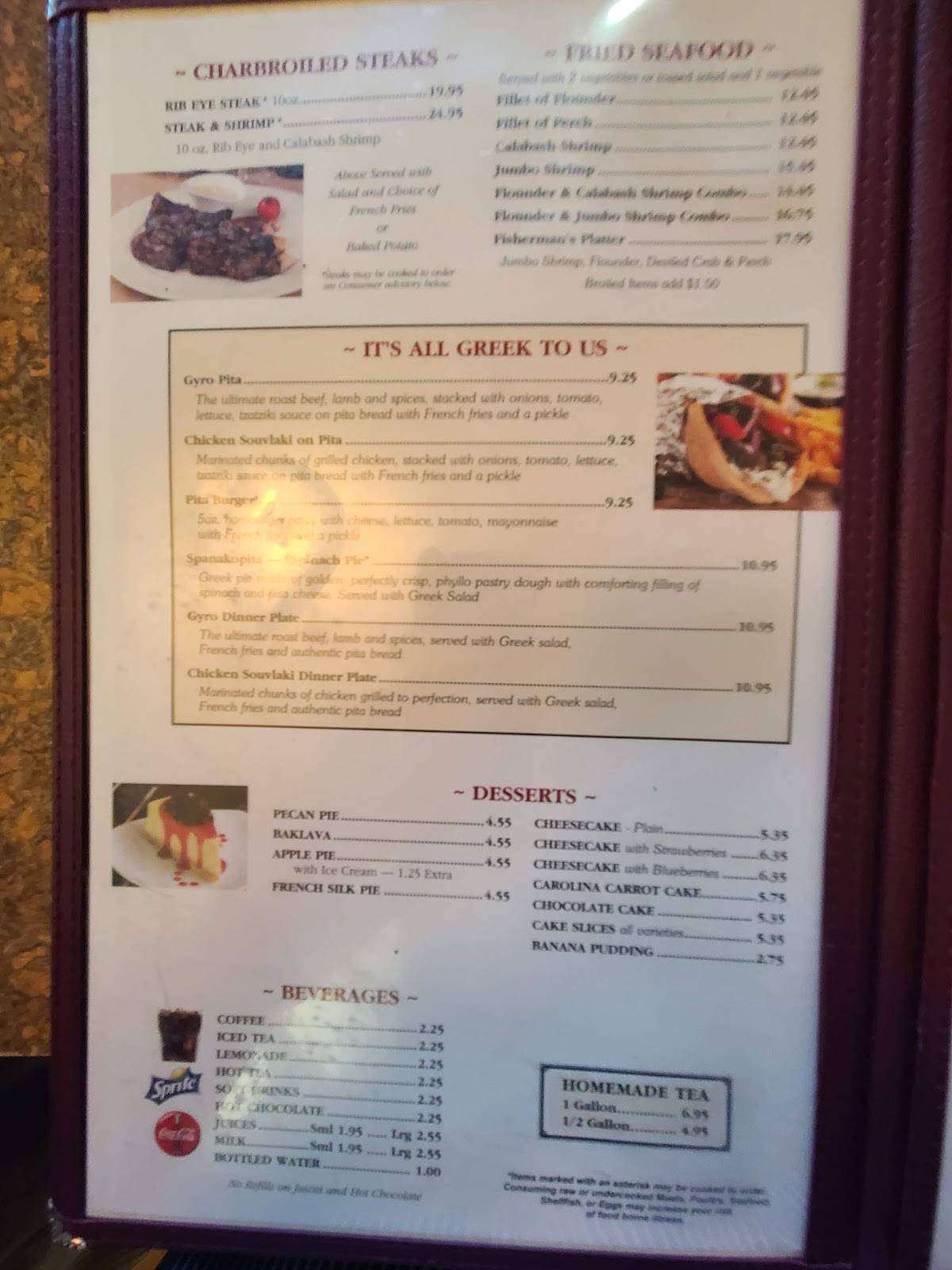 Menu at Park Place Restaurant, Charlotte
