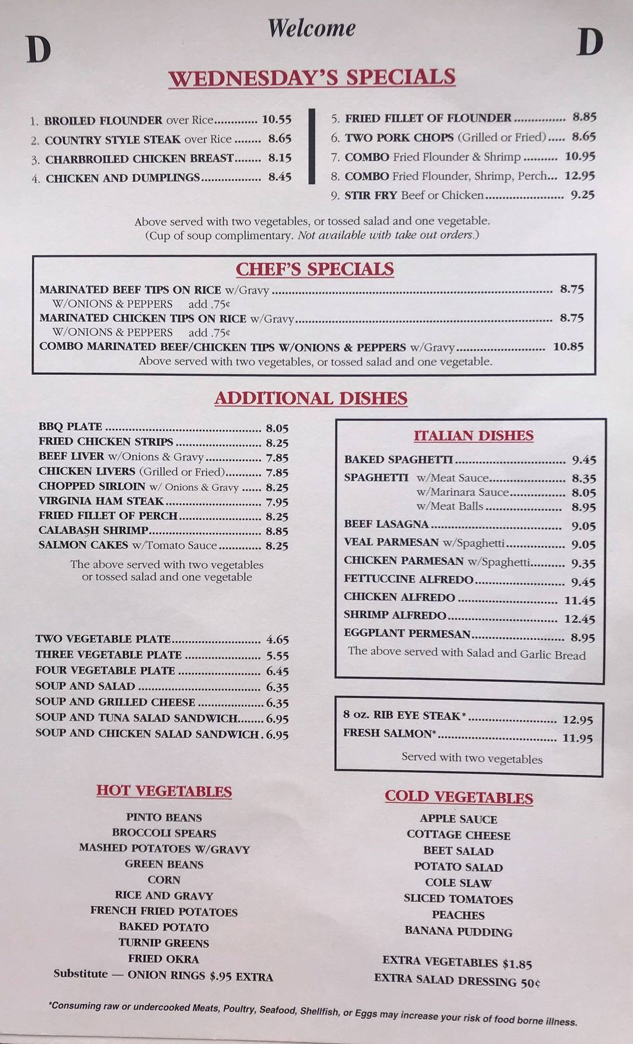 Menu at Park Place Restaurant, Charlotte