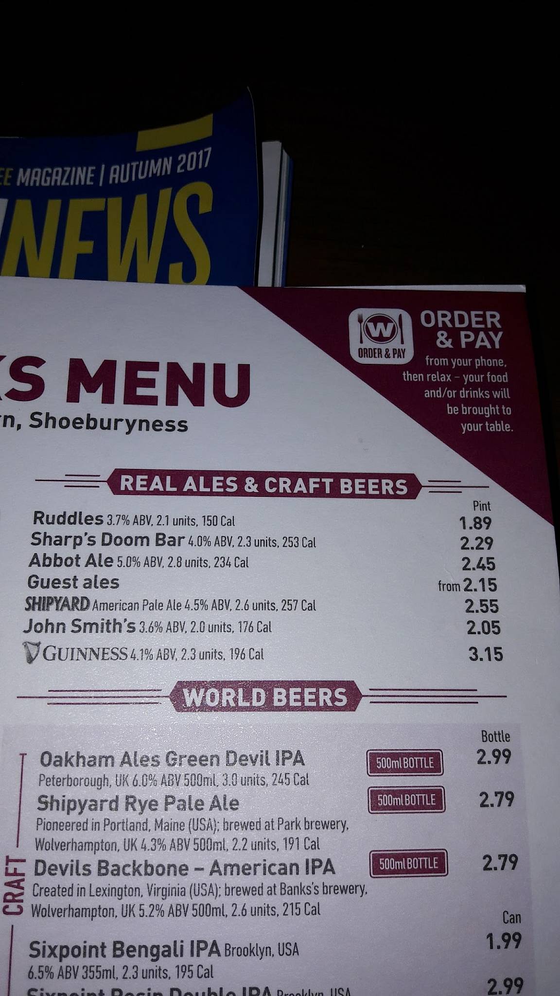 Menu at Parsons’ Barn - JD Wetherspoon, Southend-on-Sea, Frobisher Way