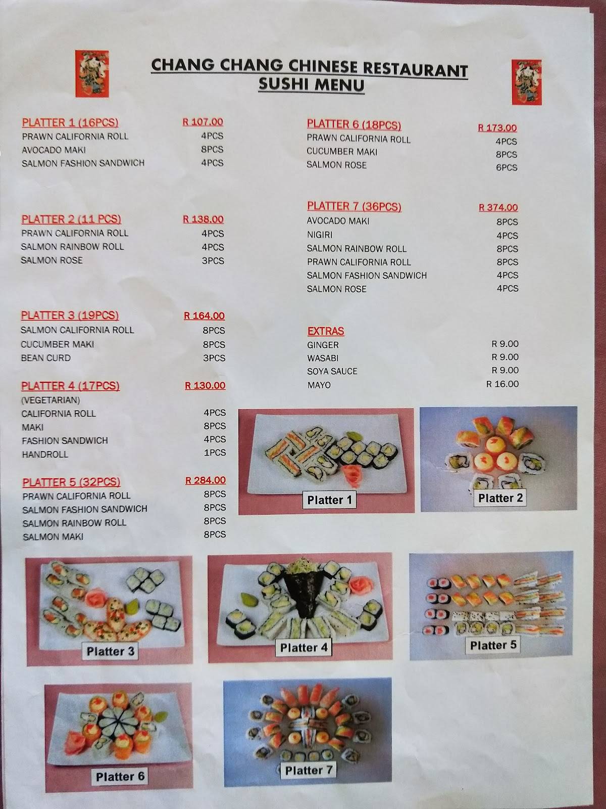 Menu at Chang Chang Chinese Restaurant., Parys