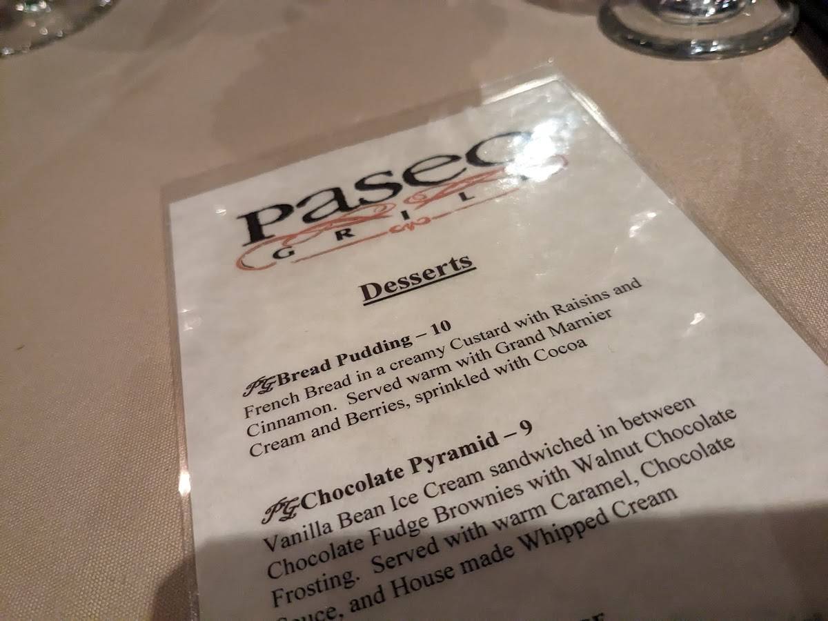 Menu at Paseo Grill restaurant, Oklahoma City