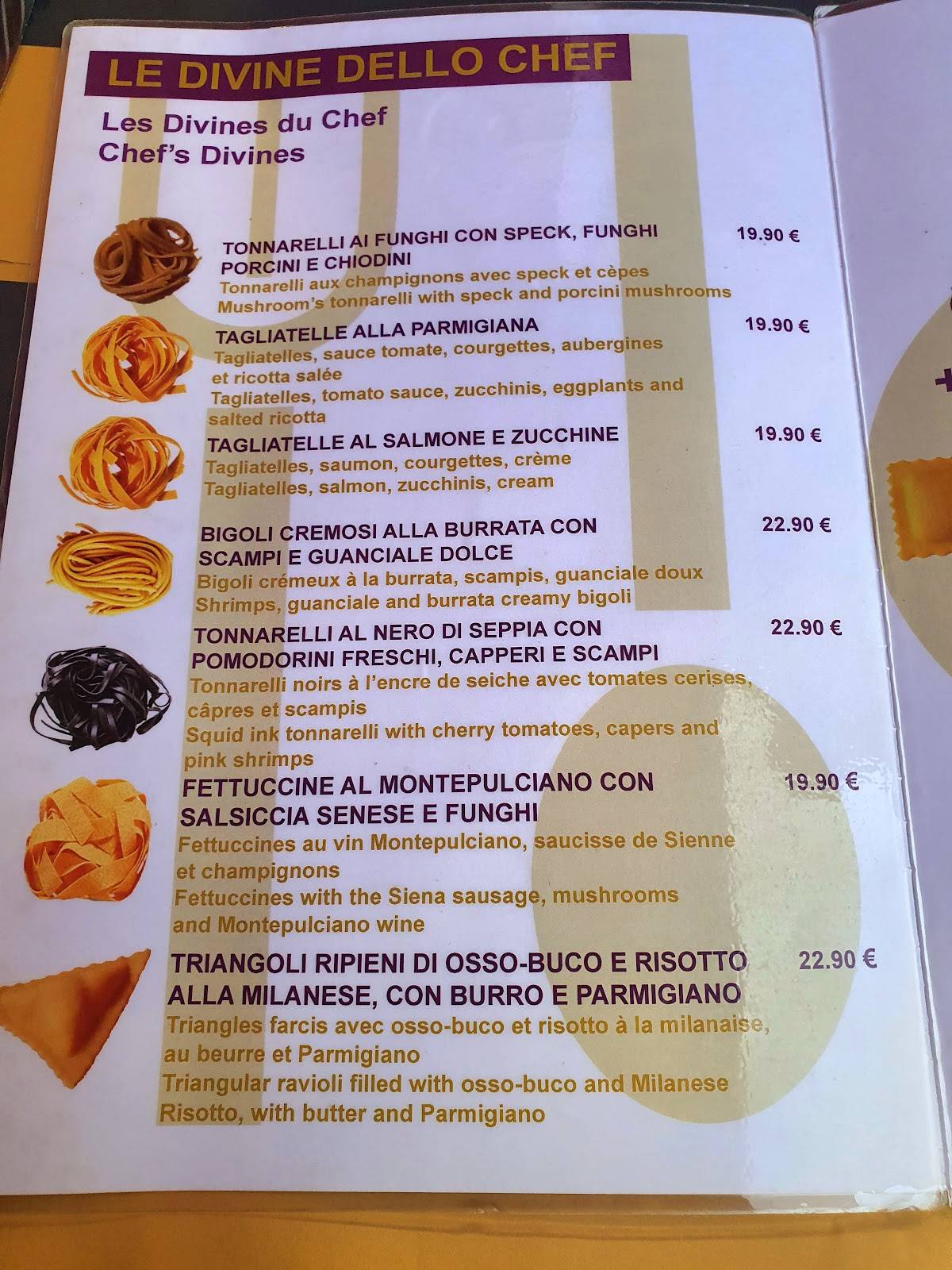 Speisekarte von Pasta Divina, Brussel