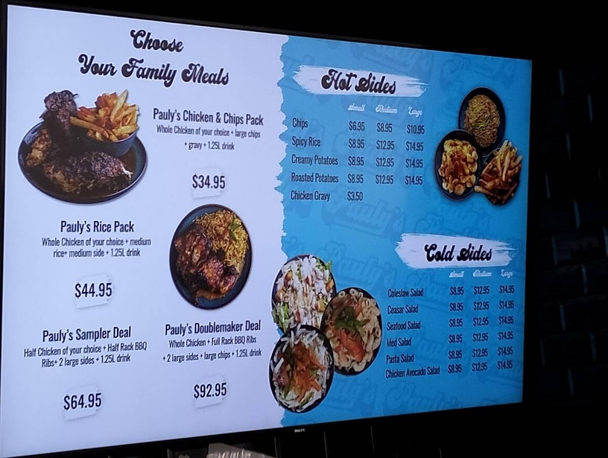 Menu at Pauly's Chicken and Ribs restaurant, Noranda