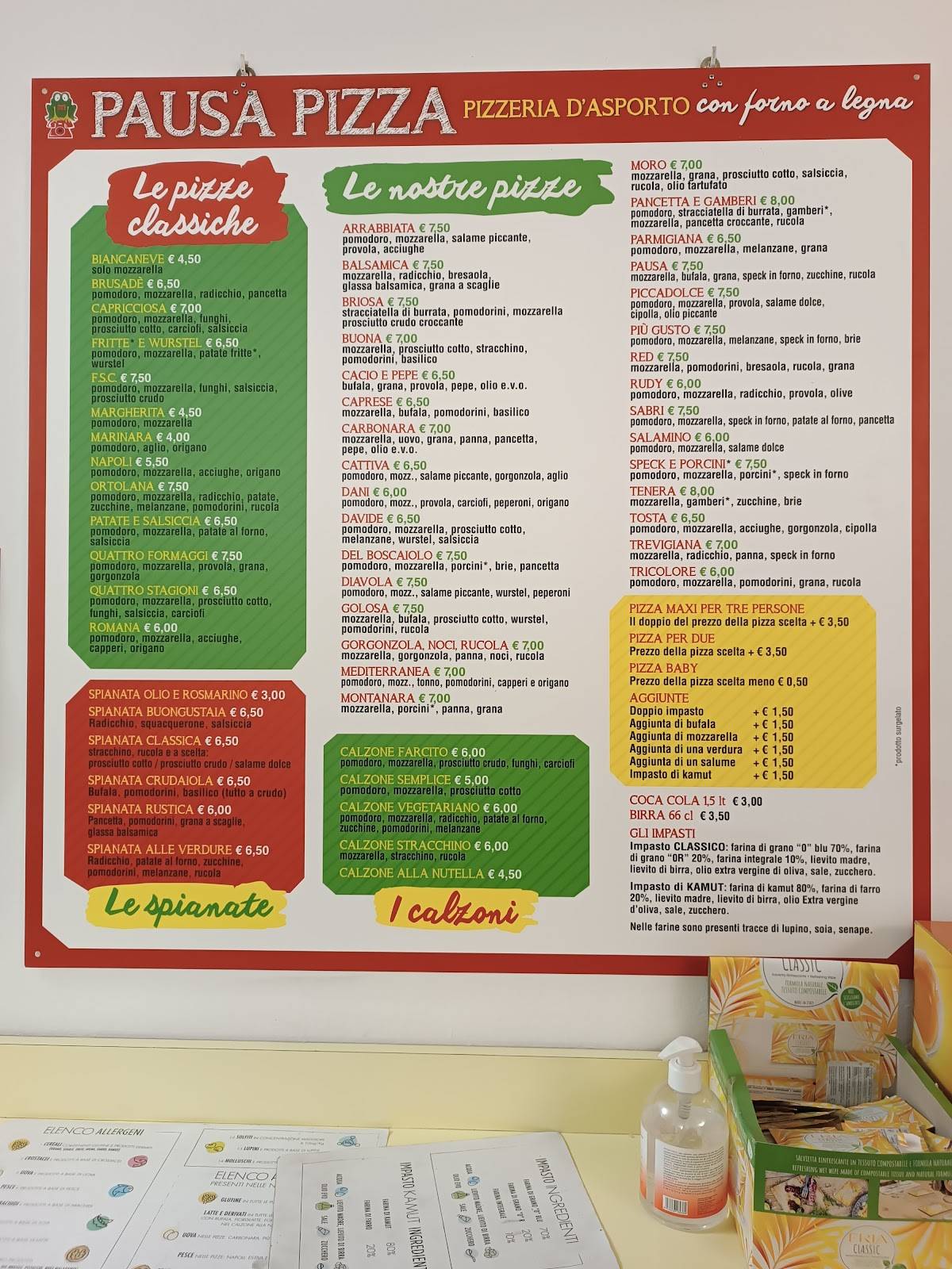 Menu da Pausa Pizza pizzeria, Brisighella