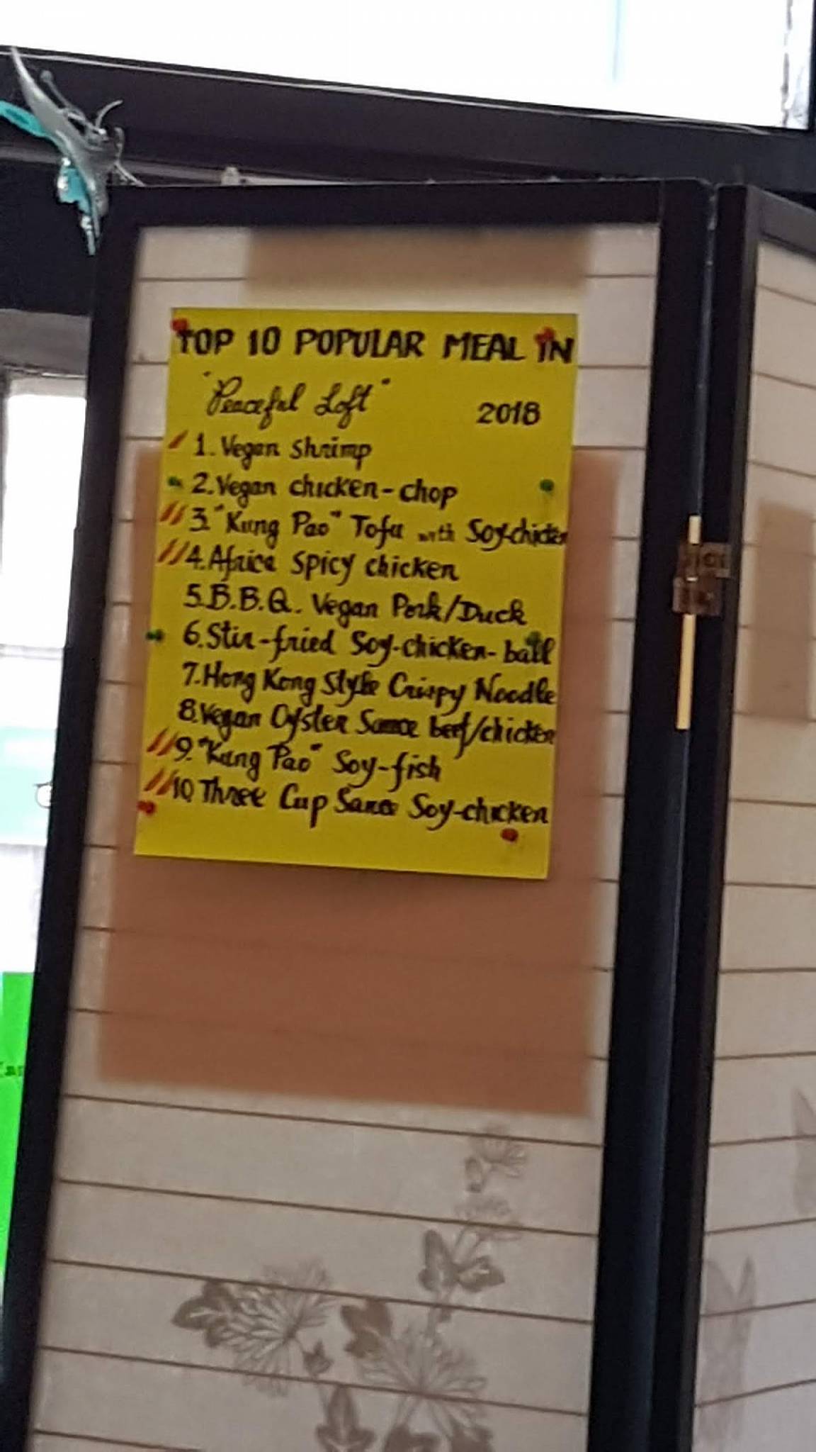 Menu at Peaceful Loft restaurant, St. John's