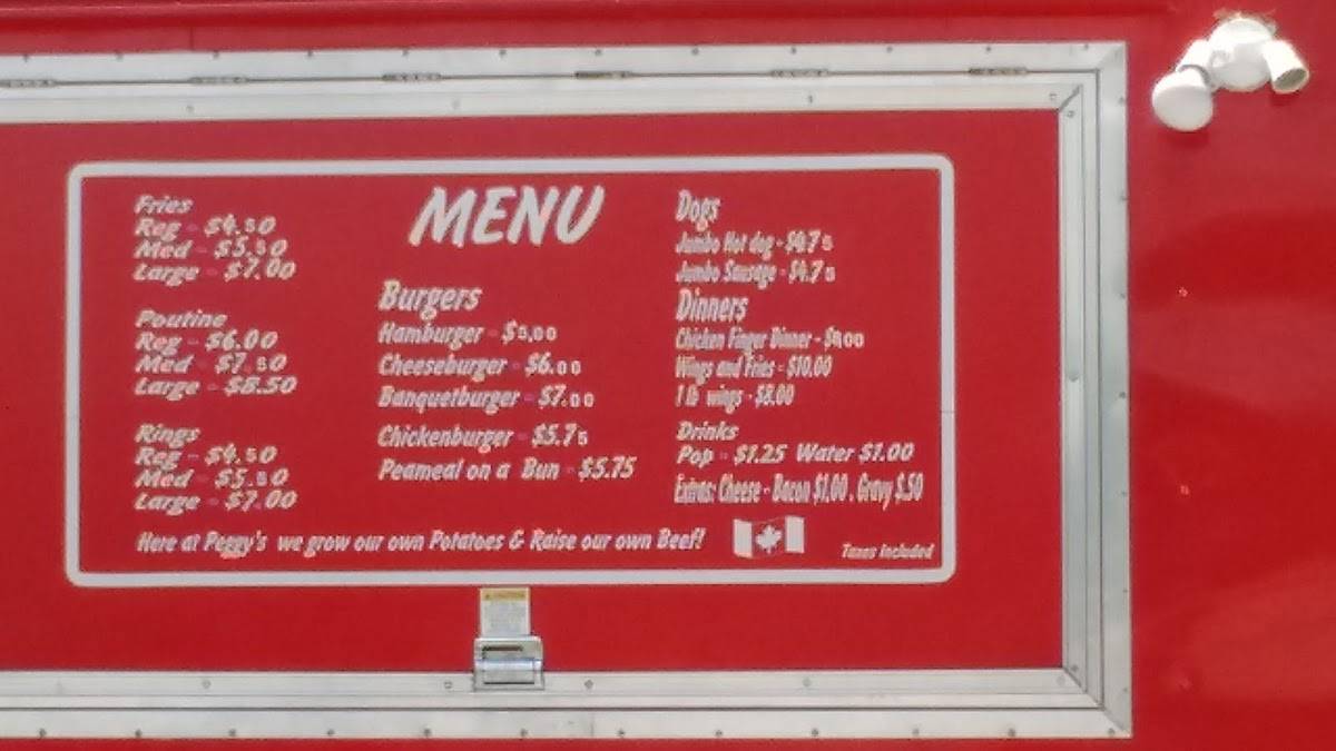 Menu at Peggy's Chip Truck restaurant, Canada, Simcoe County Rd 169