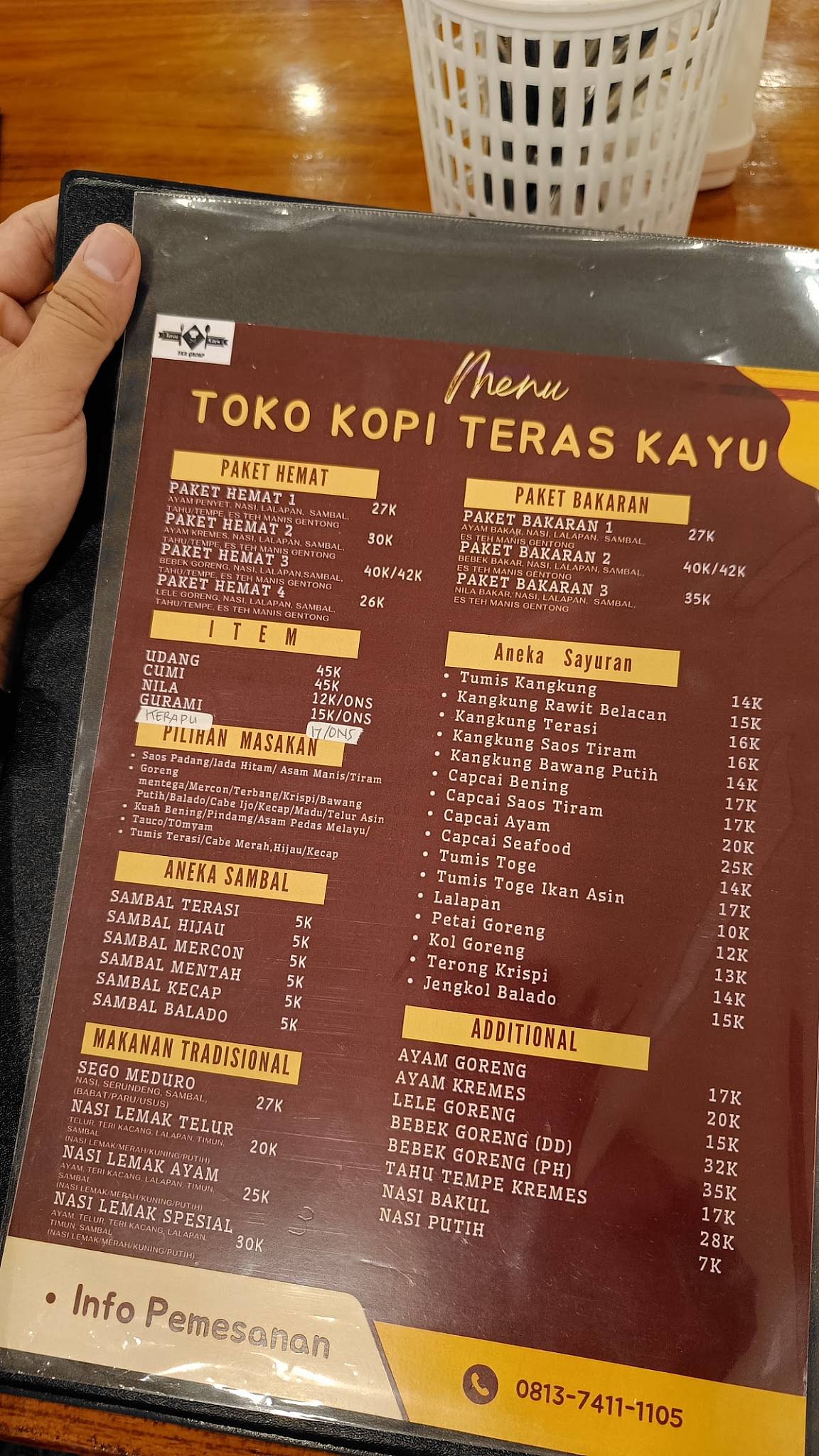 Menu at Food Court Teras Kayu restaurant, Pekanbaru