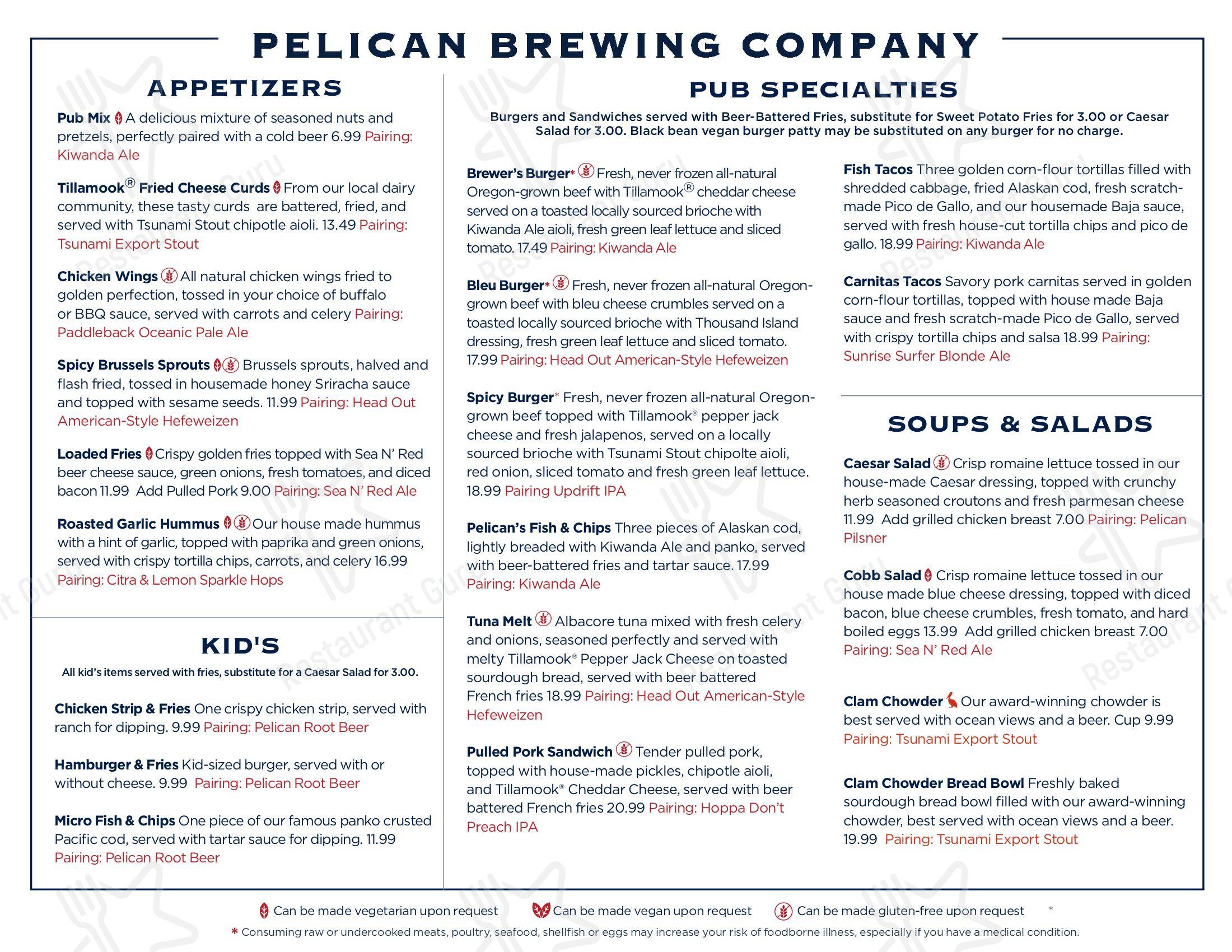 Carta del restaurante Pelican Brewing – Tillamook, Tillamook
