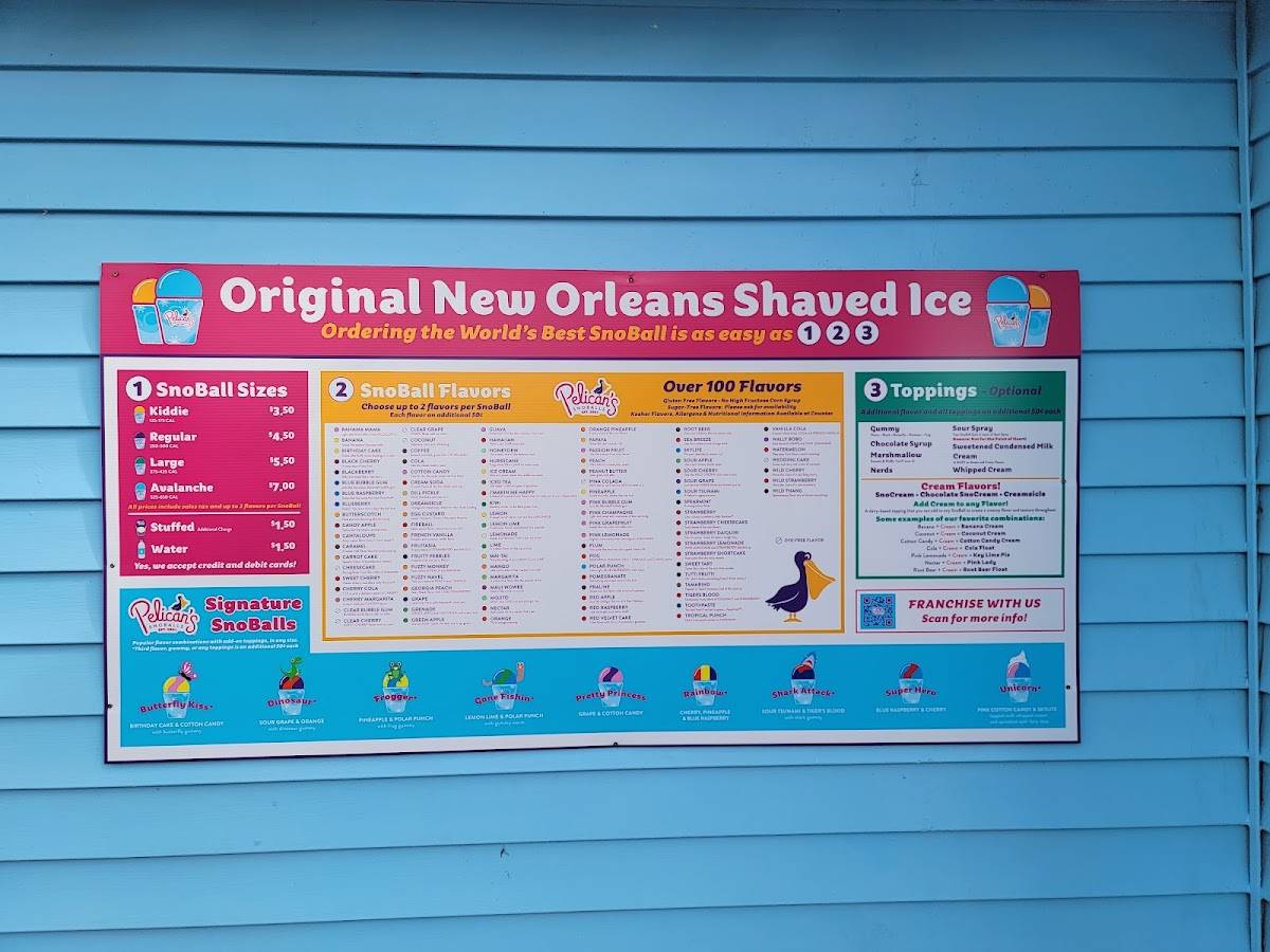 Menu at Pelican’s Snoballs desserts, Sebring
