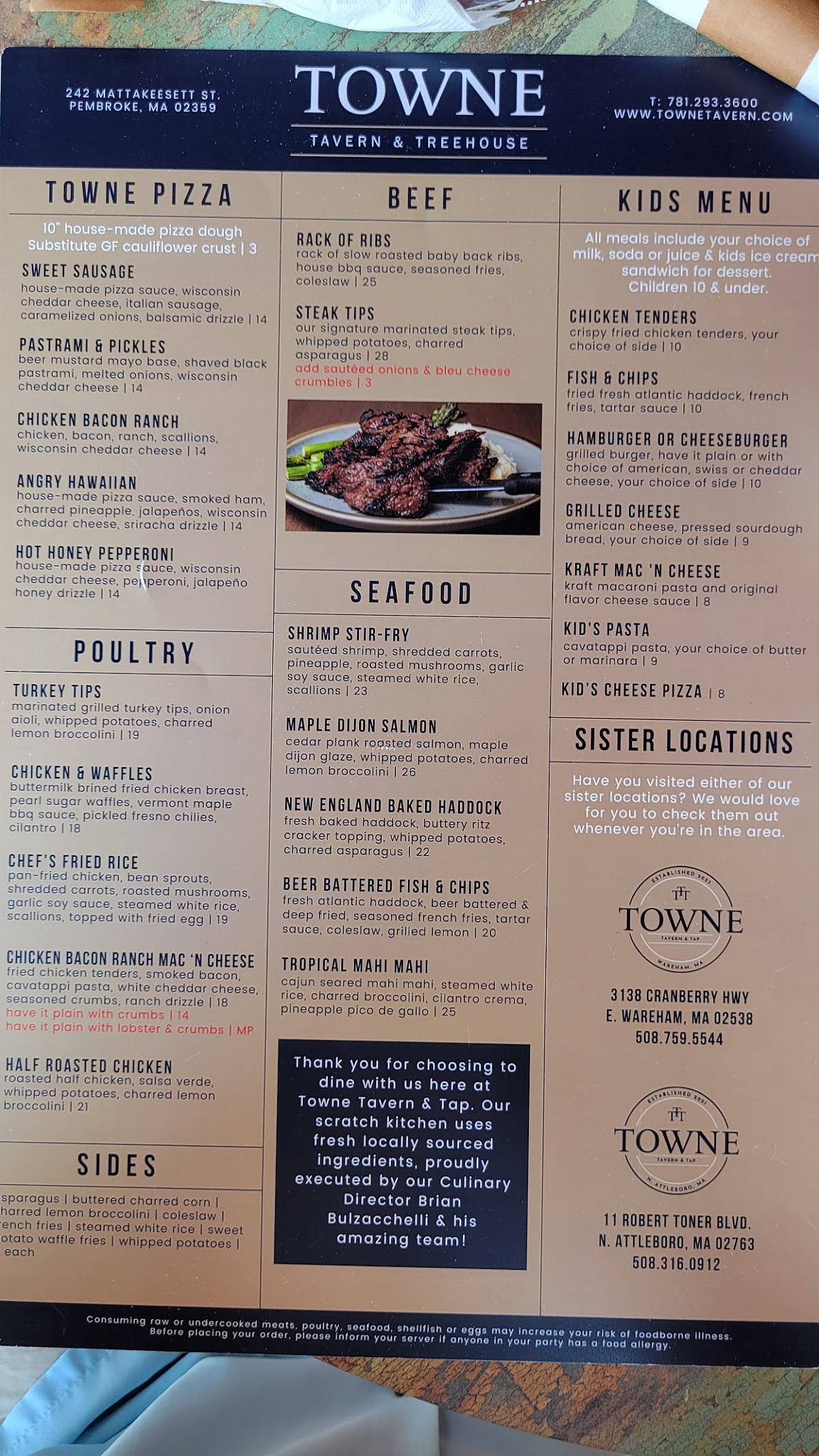 Menu at Towne Tavern & Treehouse - Pembroke restaurant, Pembroke
