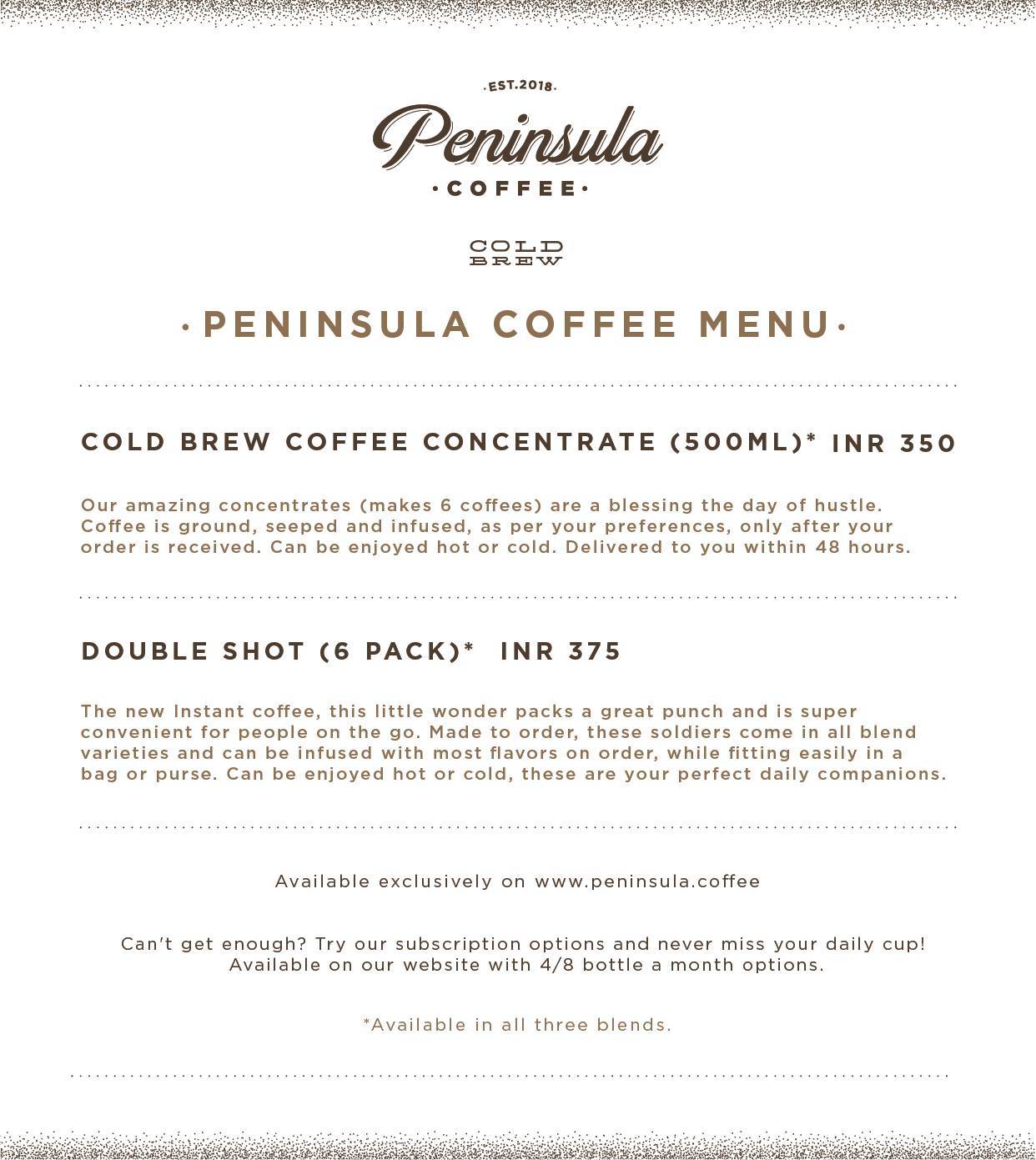 Menu at Peninsula Coffee, Gurugram Rural